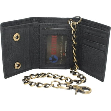 RFID Safe Vintage Brown Leather Biker Trifold Chain Wallet with Chain ...