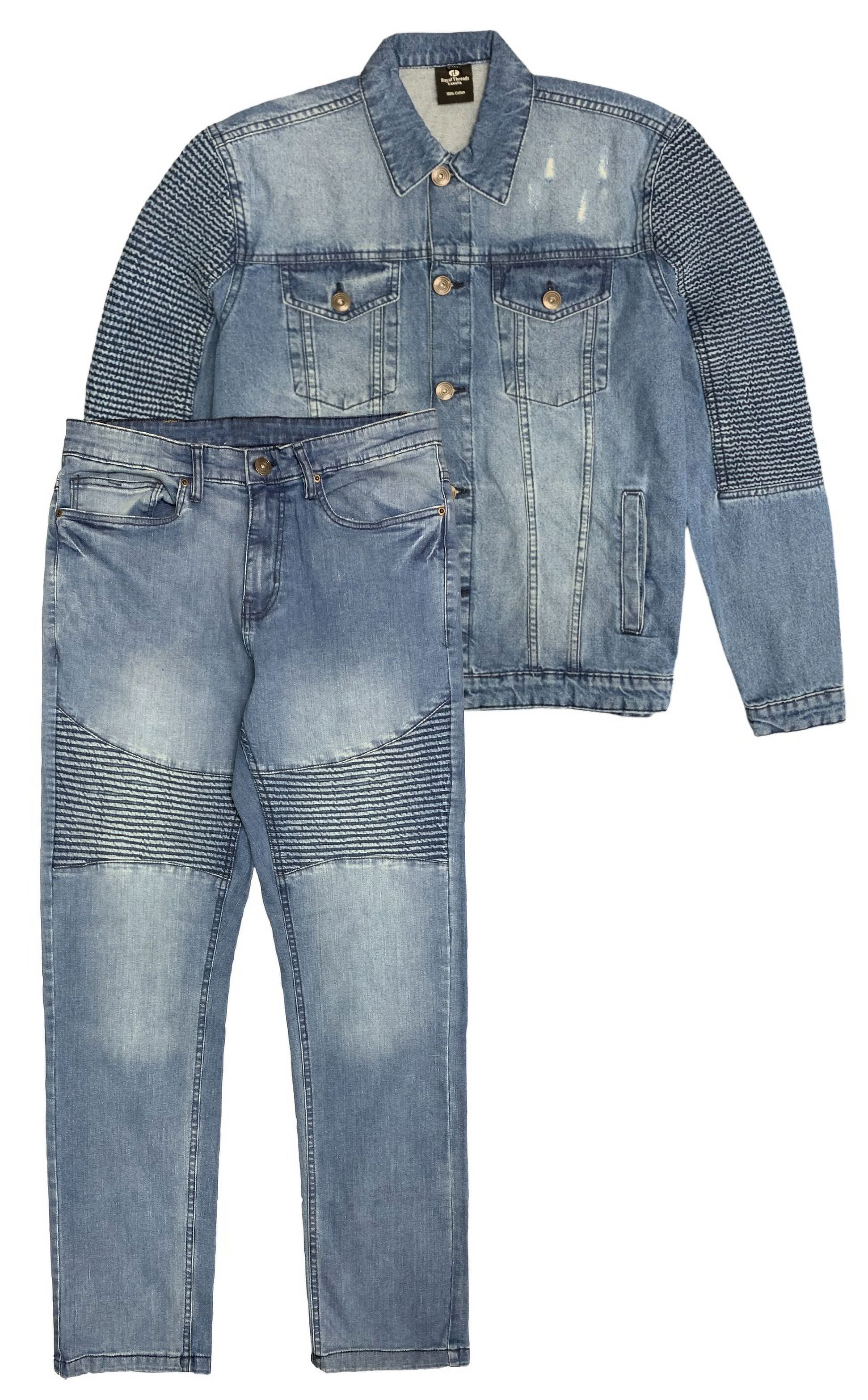 Men's Biker Denim Jean Suit Classic Jacket with Standard Athletic Fit ...