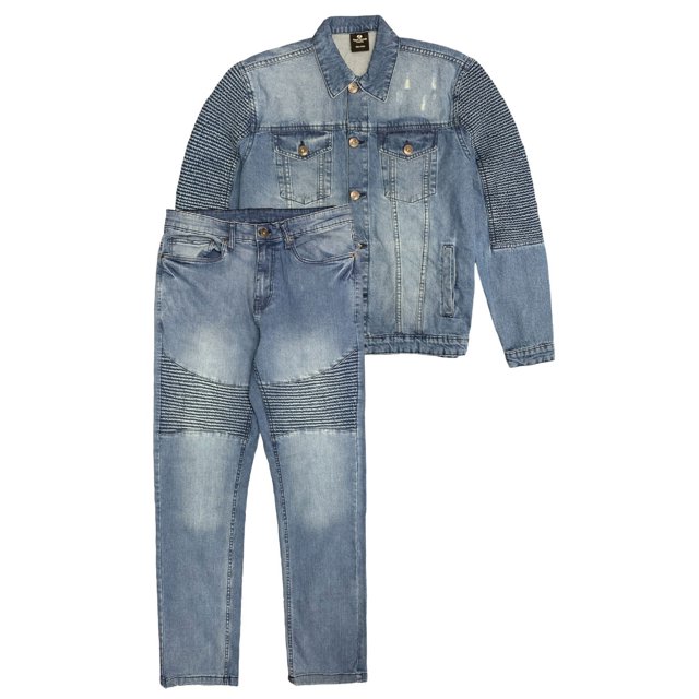 Men's Biker Denim Jean Suit Classic Jacket with Standard Athletic Fit ...