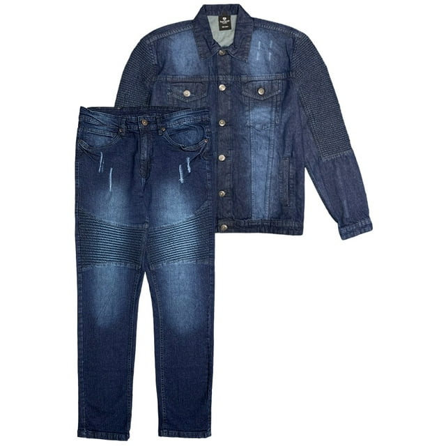 Men's Biker Denim Jean Suit Classic Jacket with Standard Athletic Fit ...