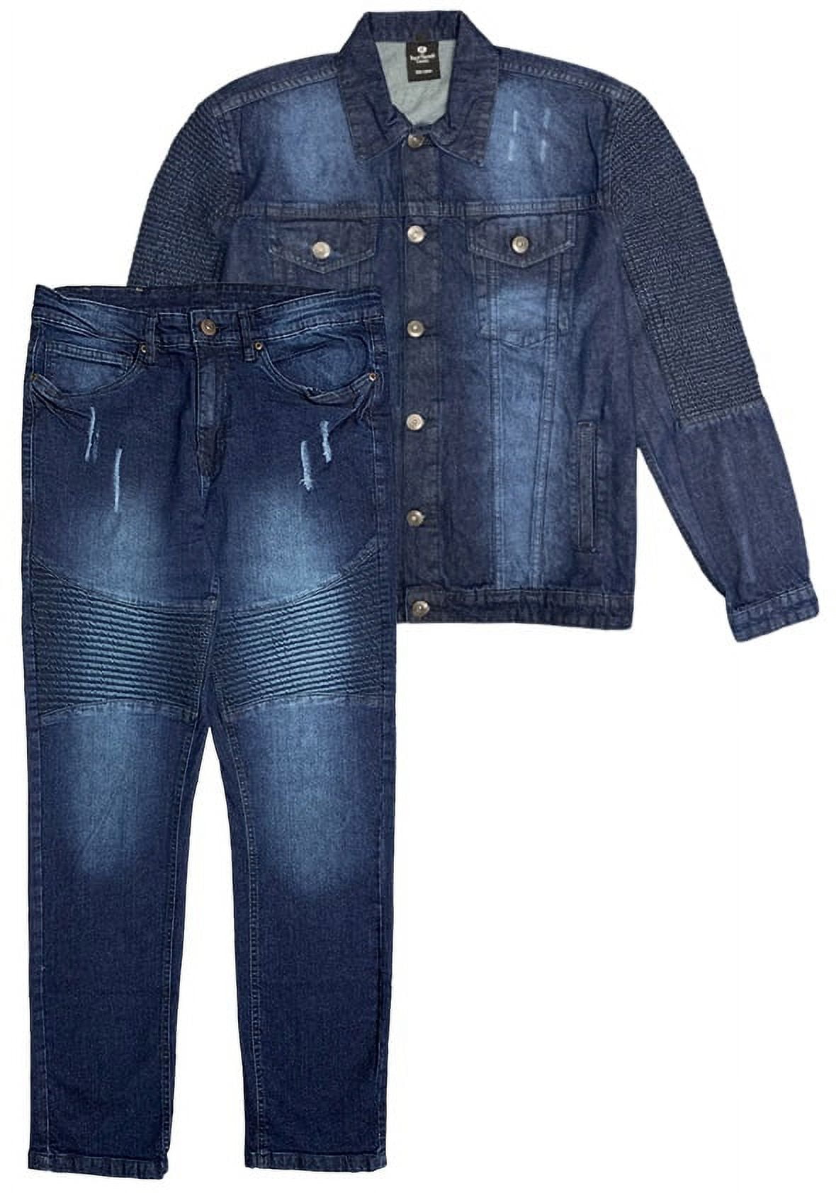 Men's Biker Denim Jean Suit Classic Jacket with Standard Athletic Fit ...