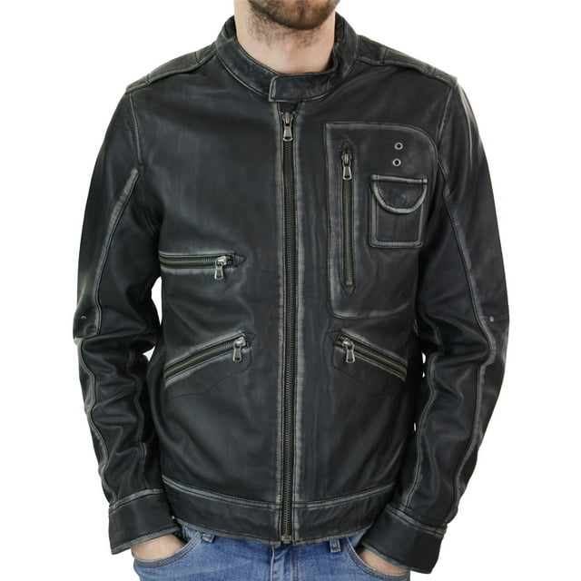 Men's Biker Motorcycle Brown Leather Jacket | Infinity - Walmart.com
