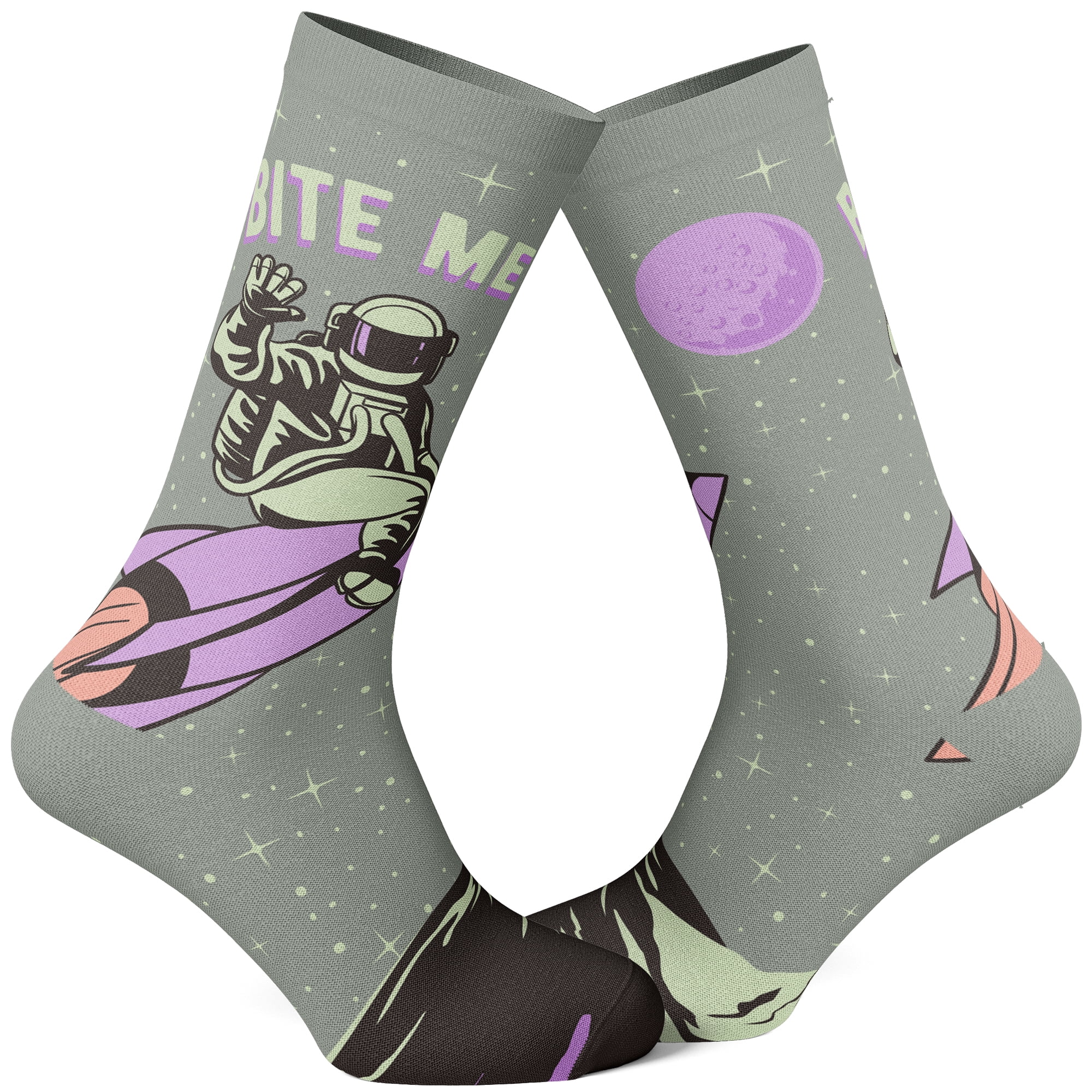 Men's Bite Me Socks Funny Astronaut Rocket Graphic Novelty Footwear ...