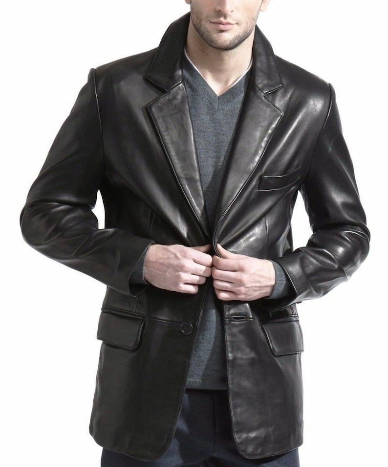 Men's Black 100% Genuine Lambskin Leather Blazer, Mens Vintage Black ...