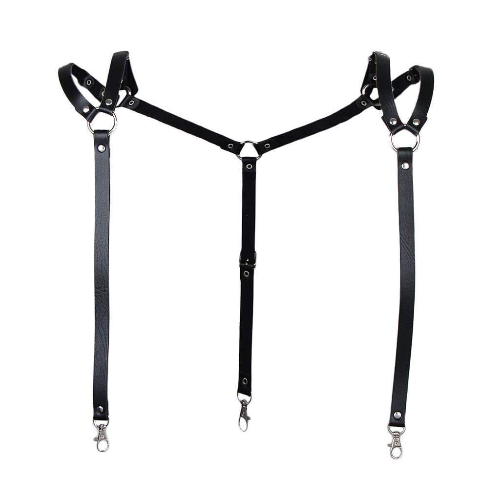Men's Black Artificial Leather Suspenders, Steampunk Y back Adjustable ...