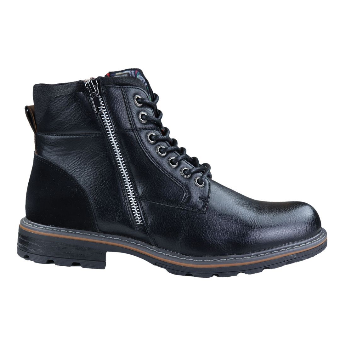 Men's Black Brown Boots WIth Side Zip & Laces - Walmart.com
