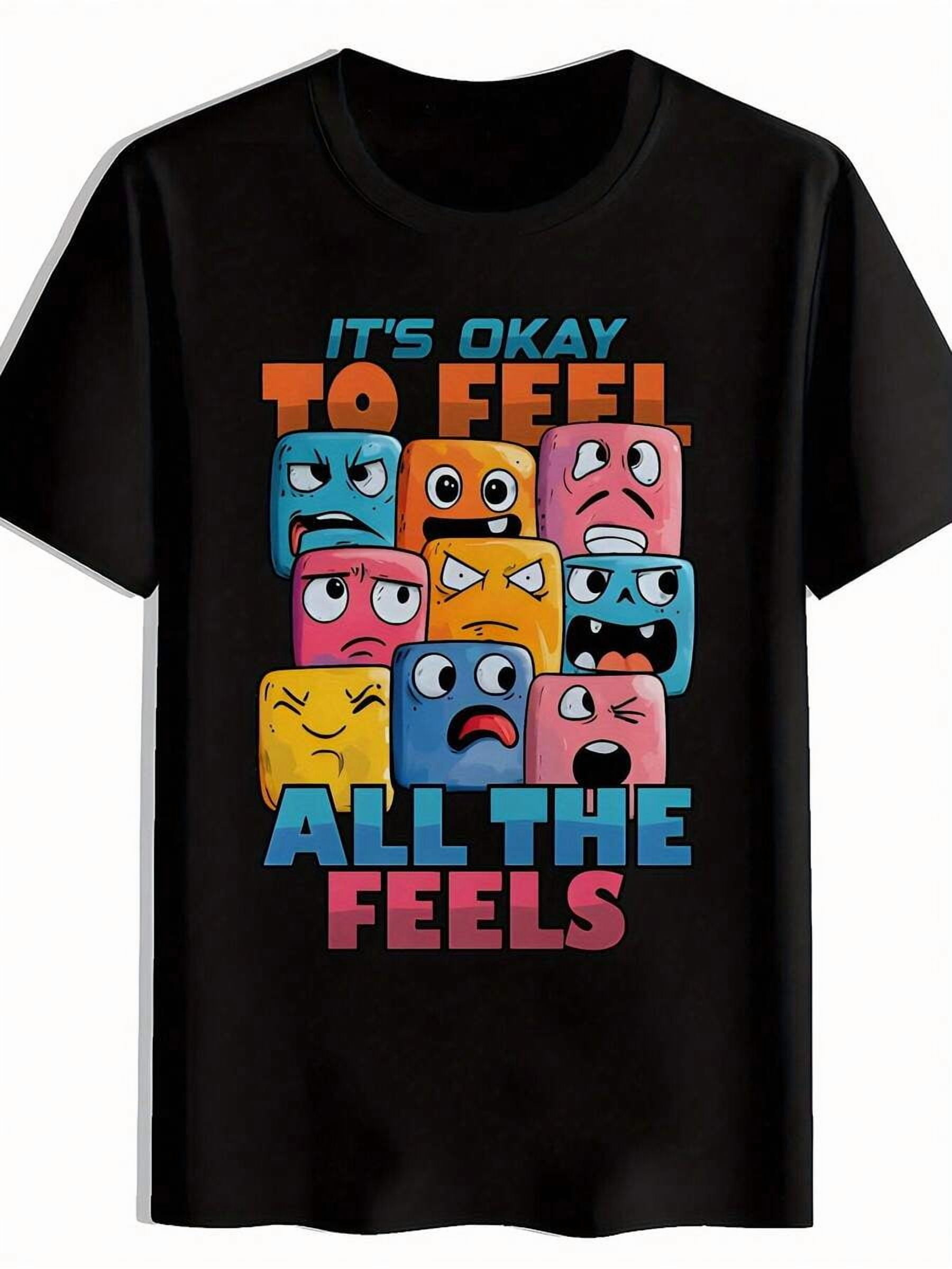 Men's Black Casual Short Sleeve T-Shirt With Colorful Cartoon Block ...