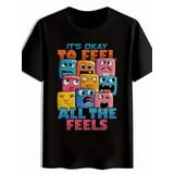 Men's Black Casual Short Sleeve T-Shirt With Colorful Cartoon Block ...