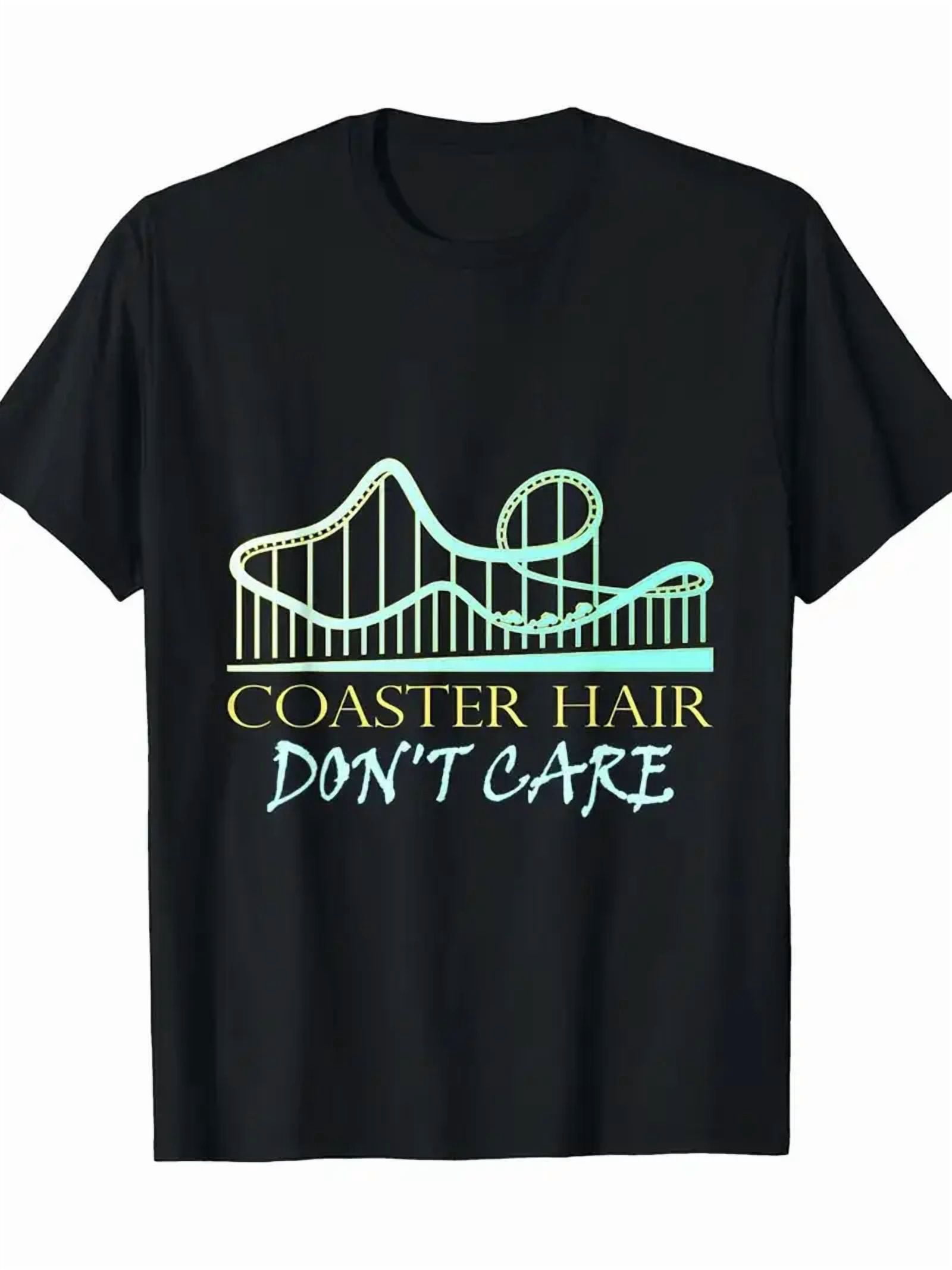 Men's Black Casual T-Shirt with Roller Coaster Graphic & "Coaster Hair ...