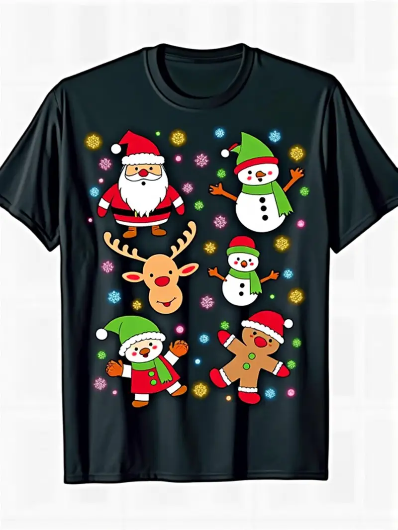 Men's Black Christmas Lights & Holiday Characters T-Shirt - Soft ...