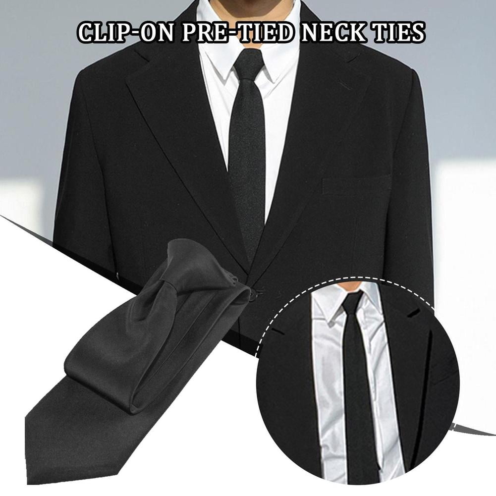 Men's Black Clip-On Tie - Adjustable Pre-Tied Polyester Necktie for ...
