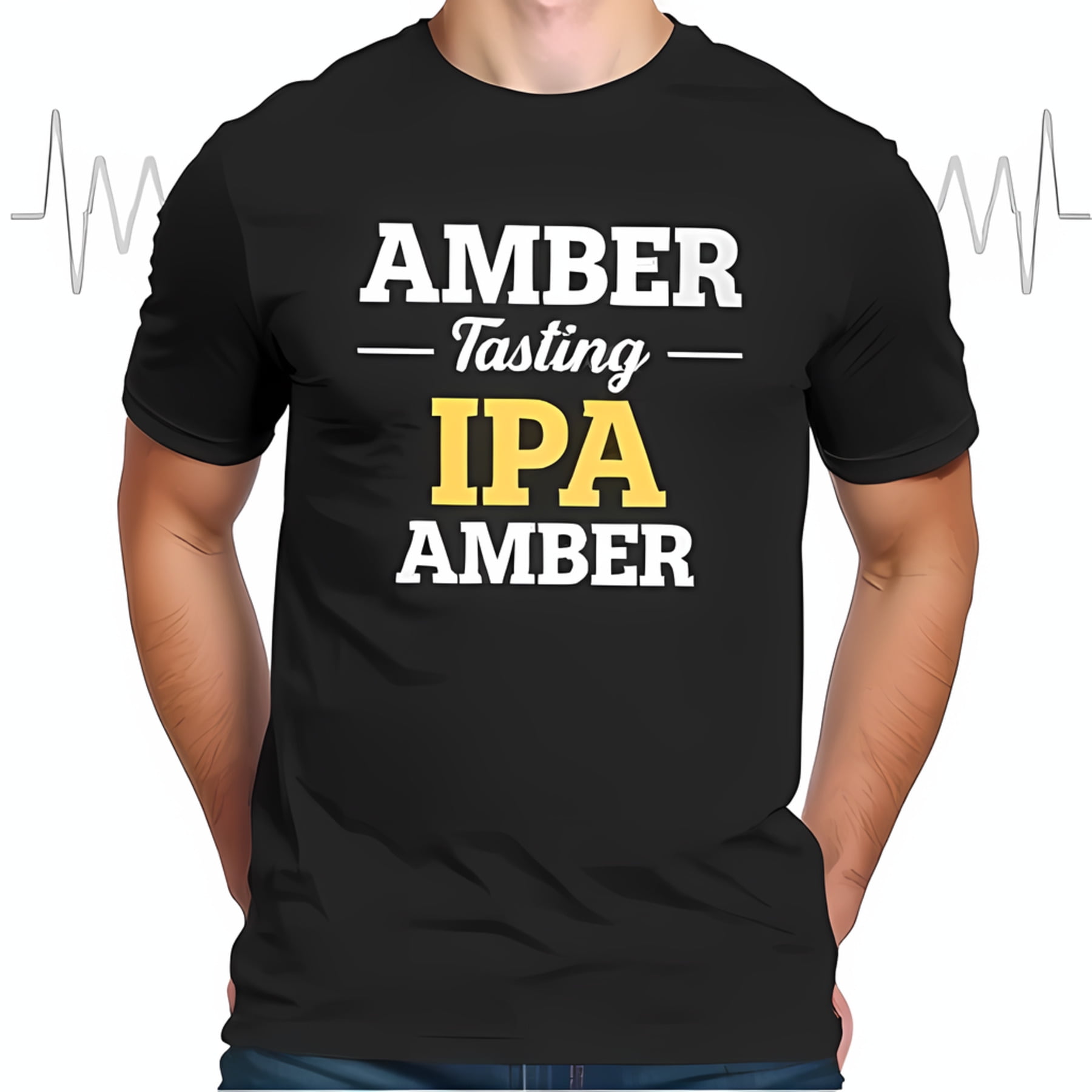 Men's Black Cotton Short Sleeve T-Shirt with Bold " AMBER -Tasting- IPA AMBER " Graphic Design ...