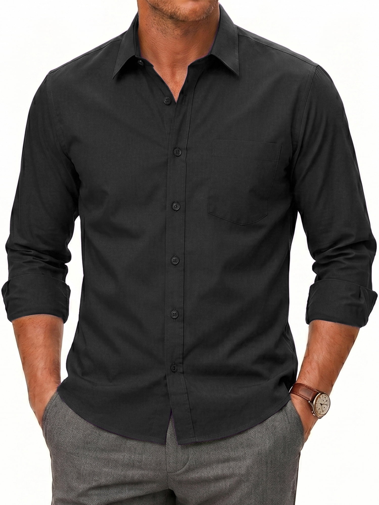 Men's Black Dress Shirts Business Casual for Men Long Sleeve Button ...