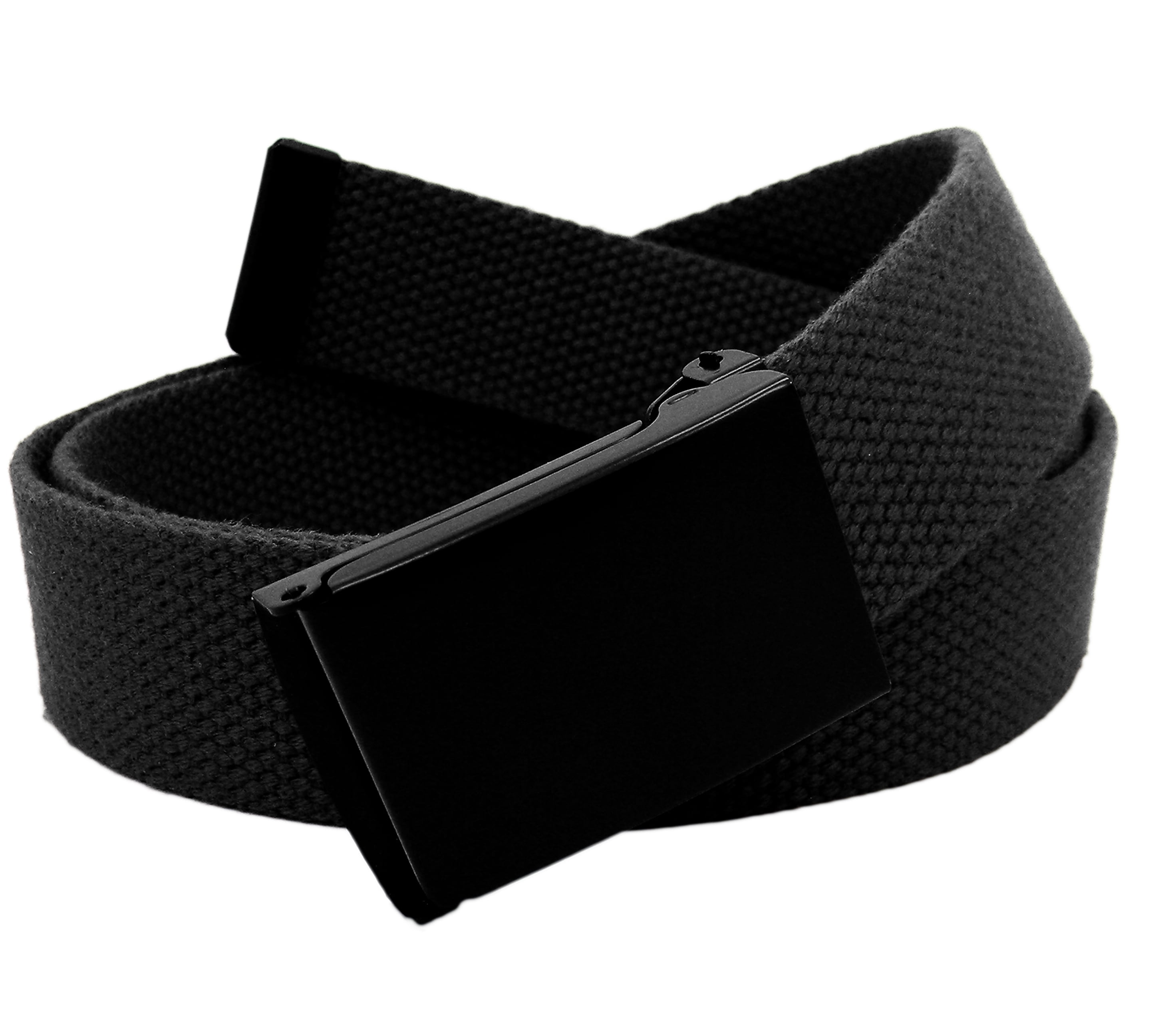 Men's Black Flip Top Military Belt Buckle with Canvas Web Belt Large ...