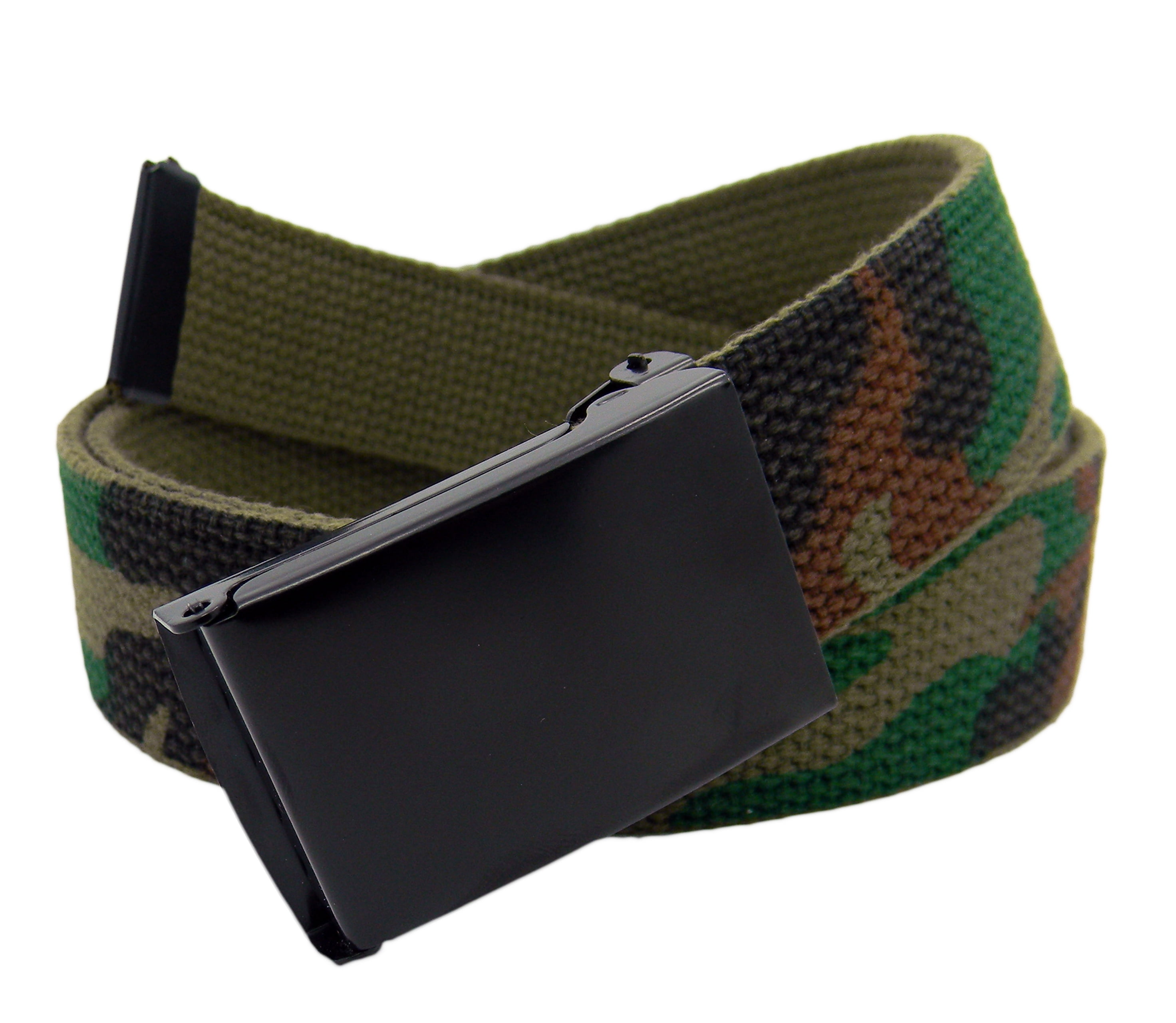 Men's Black Flip Top Military Belt Buckle with Canvas Web Belt Medium ...
