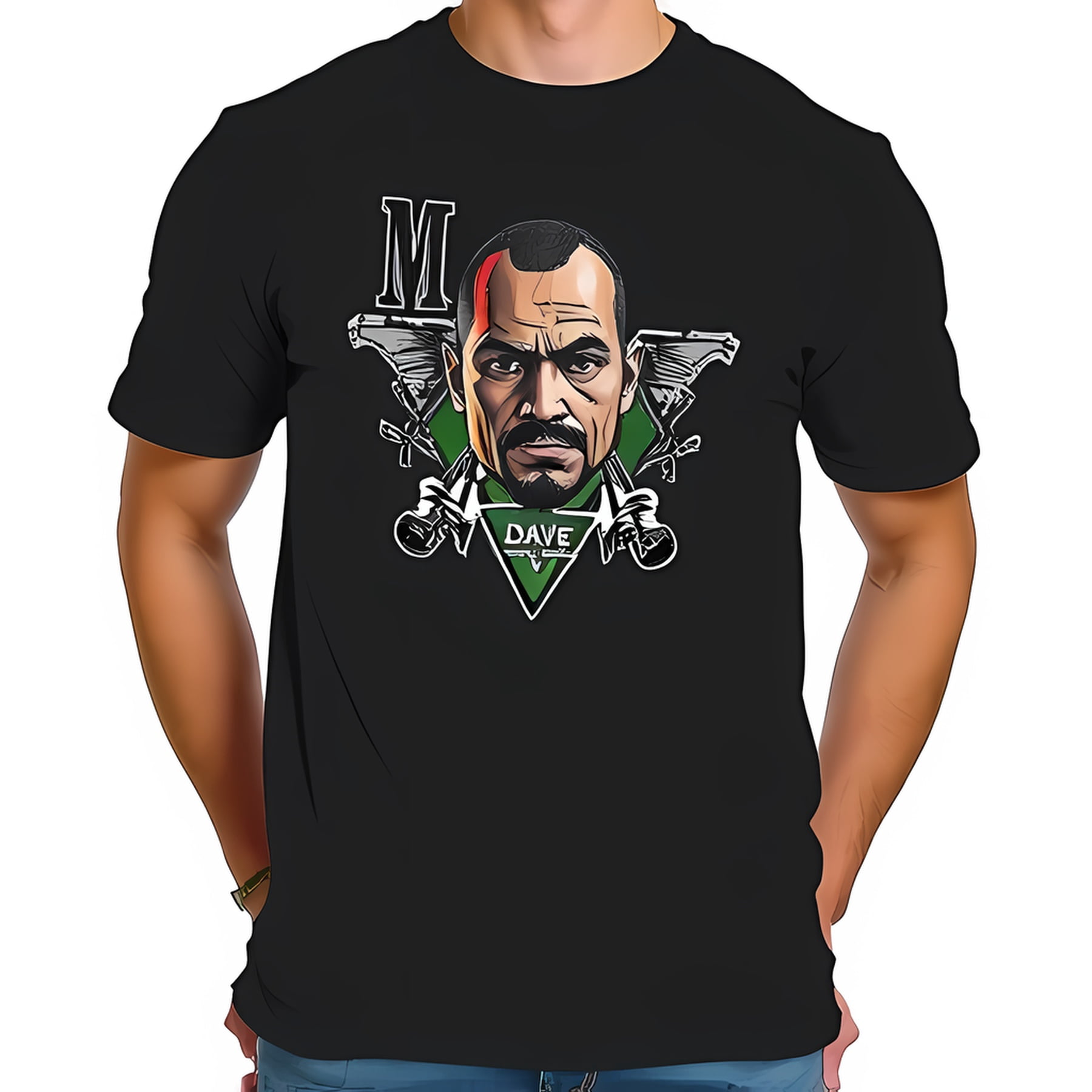 Men's Black Graphic T-Shirt with Bold Character Design Green and Black ...
