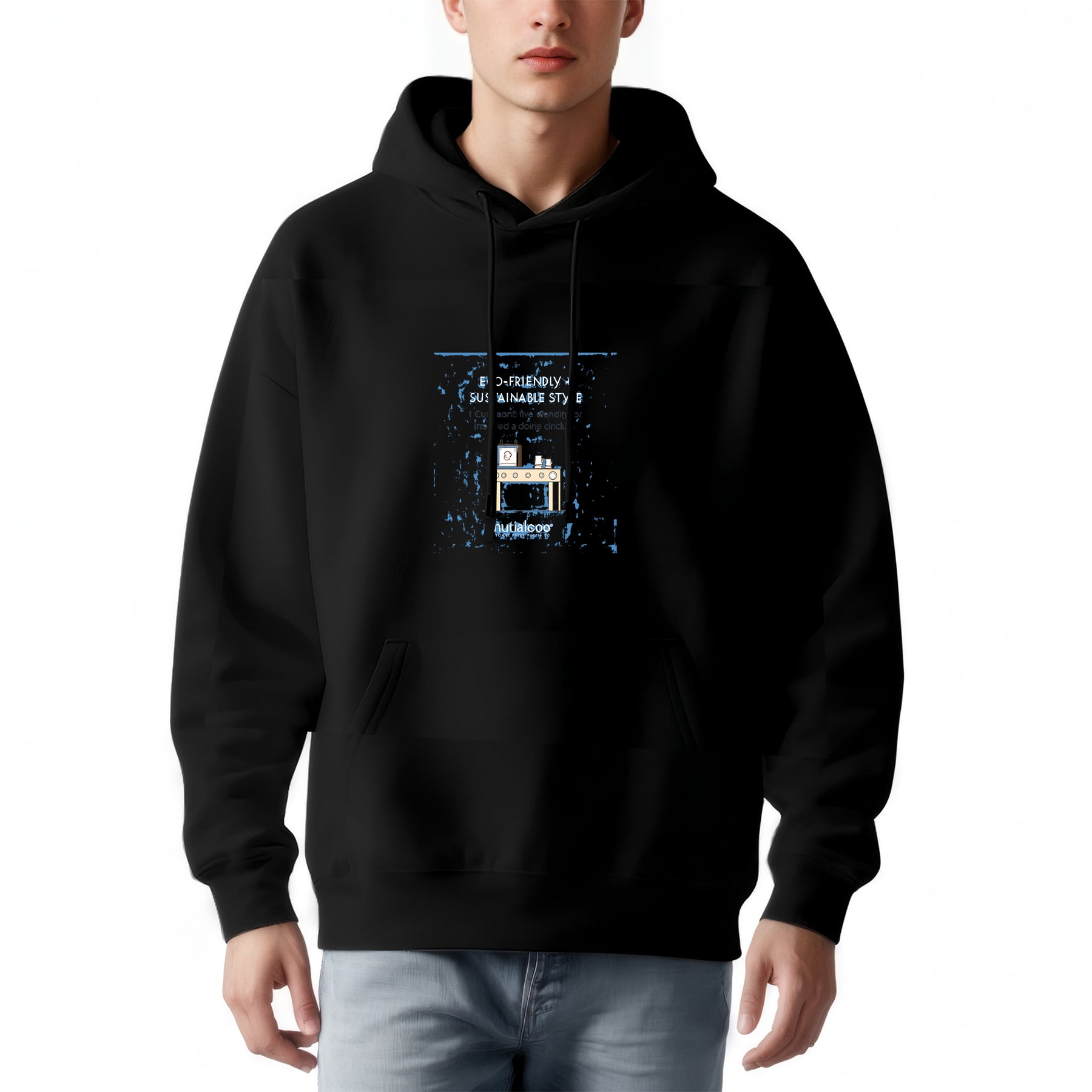Men's Black Hoodie with Front Pocket Drawstrings ' COOLER THAN ...