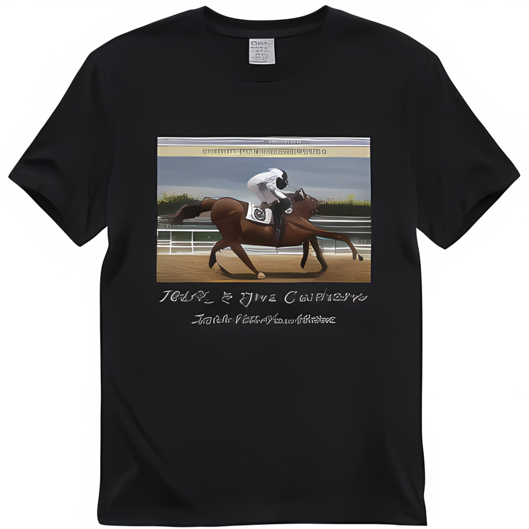 Men's Black Horse Racing T-Shirt Vibrant Image Front Print Bold ...