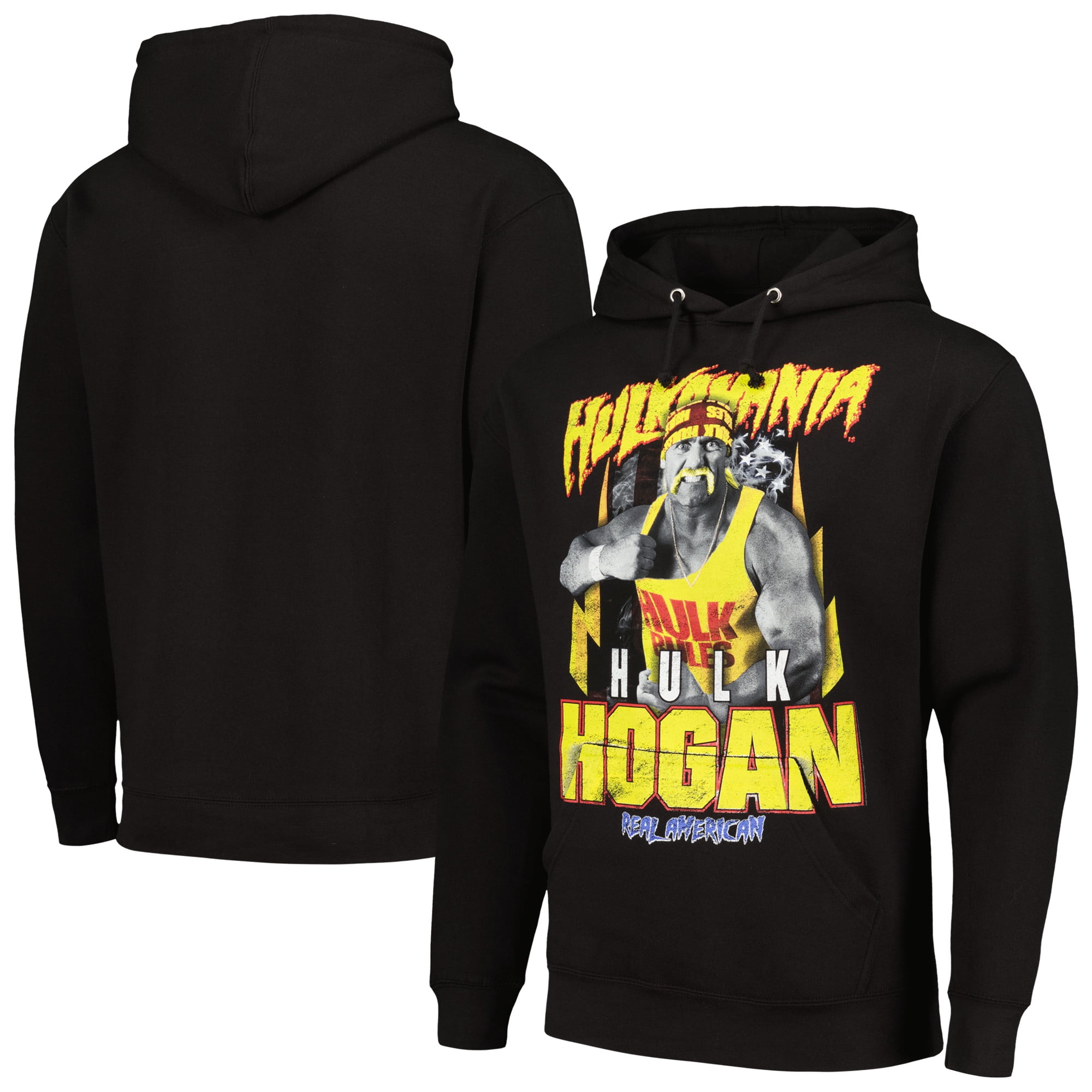 Men's Black Hulk Hogan Real American Fleece Pullover Hoodie - Walmart.com