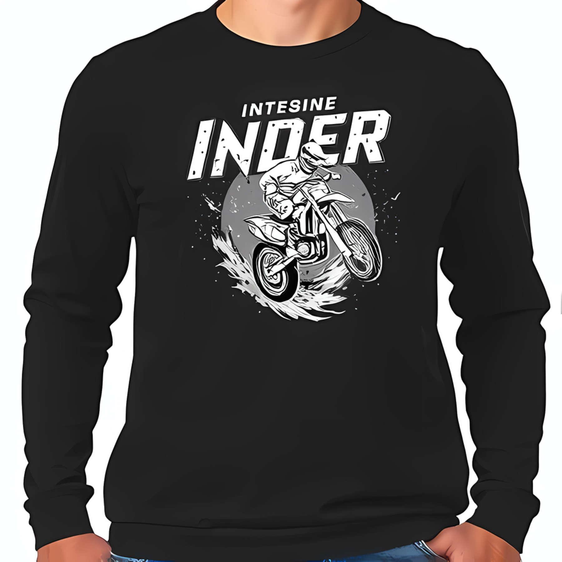 Men's Black Long Sleeve Sweatshirt with Motocross Rider Graphic - Edgy ...