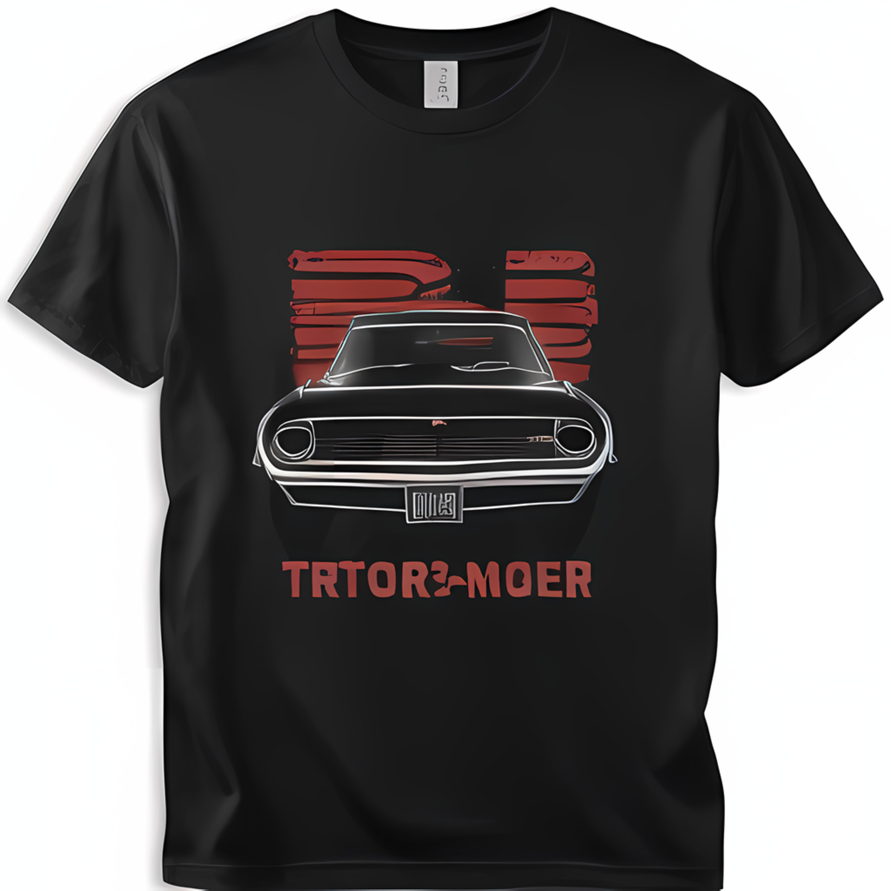 Men's Black Muscle Car T-Shirt with Bold Comic Style Text Street Racing ...