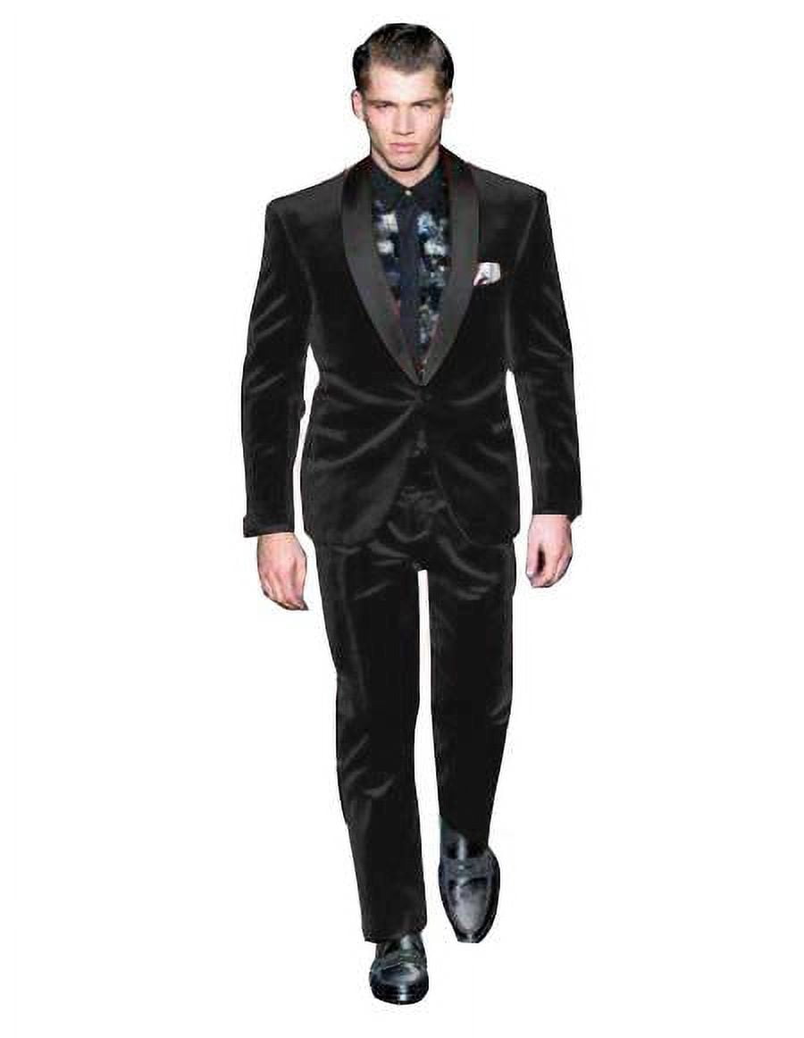 Men's Black One Button Suit Men's Velvet Suit Fabric Shawl Collar ...
