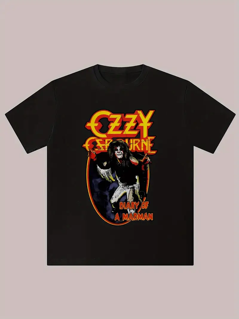 Men's Black Ozzy Osbourne Graphic T-Shirt - Summer Casual Crew Neck ...