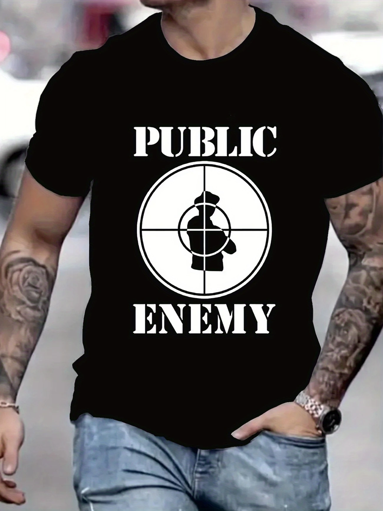 Men's Black "Public Enemy" Graphic T-Shirt – Bold Edgy Design with ...