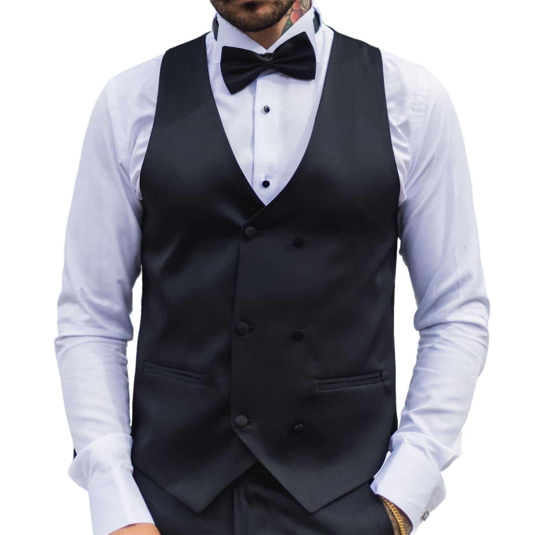 Men's Black Satin Double Breasted Waistcoat | TruClothing - Walmart.com