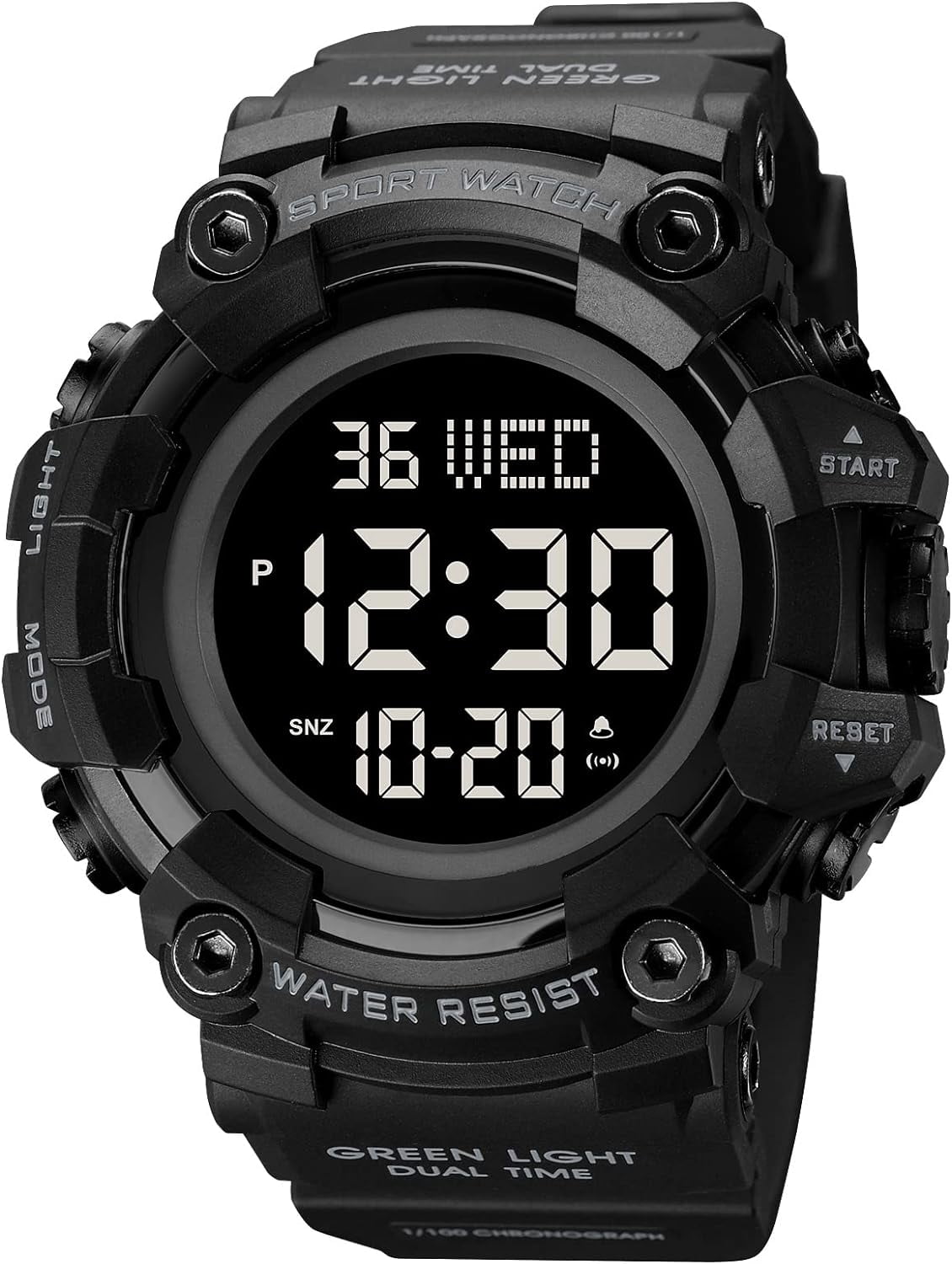 Men's Black Sports Watch - Large Face Chronograph Military Wristwatch ...