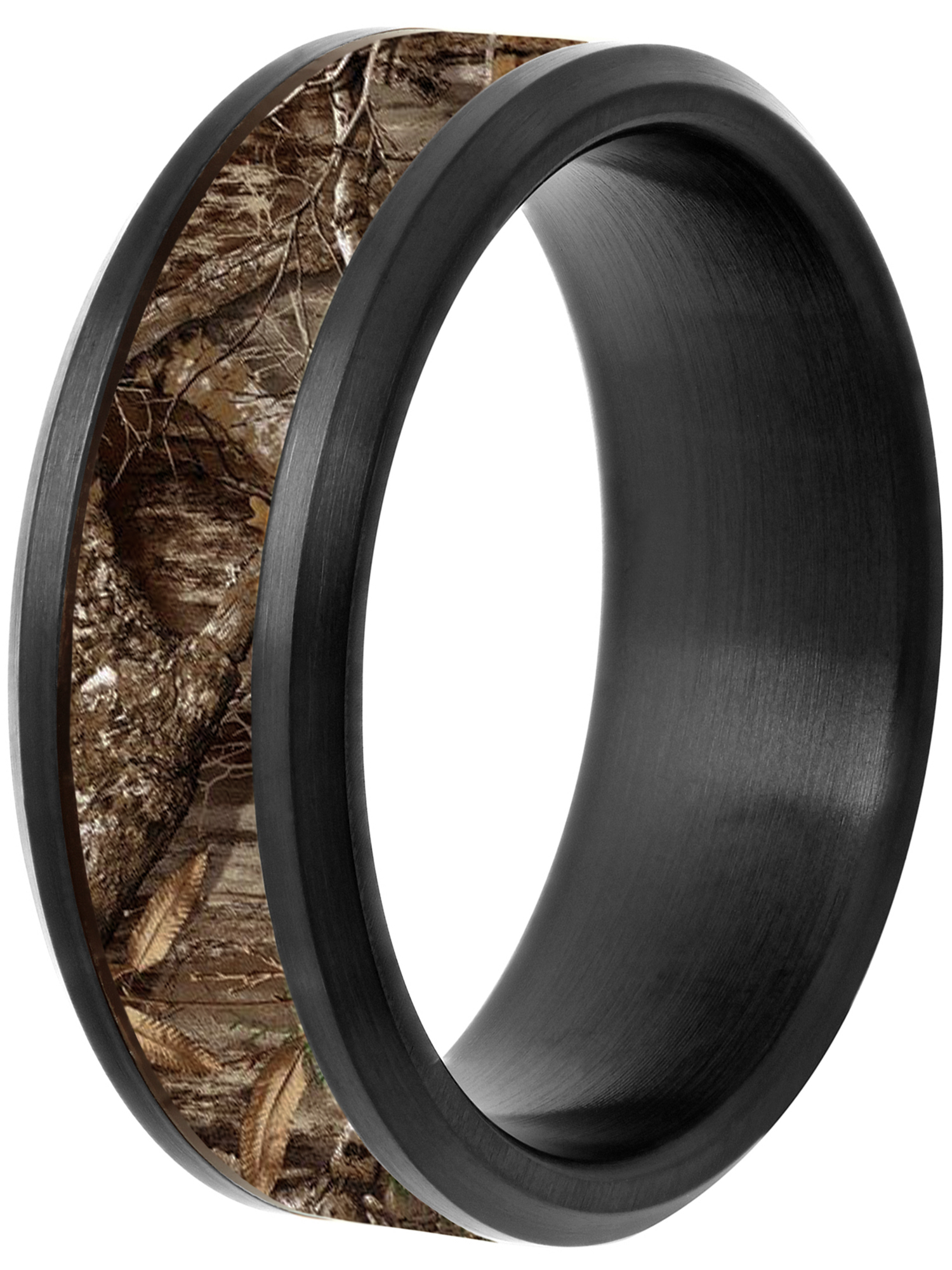 Men's Black Stainless Steel Brown Woods Camo Beveled 8MM Wedding Band ...