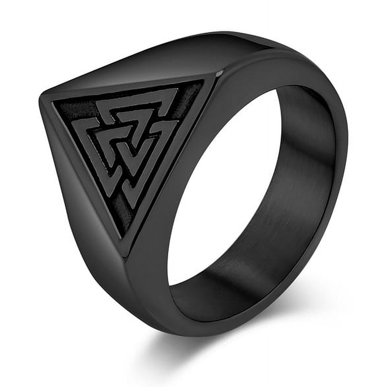 Men's Black Stainless Steel Valknut Ring - Nordic Viking Triangle Band ...