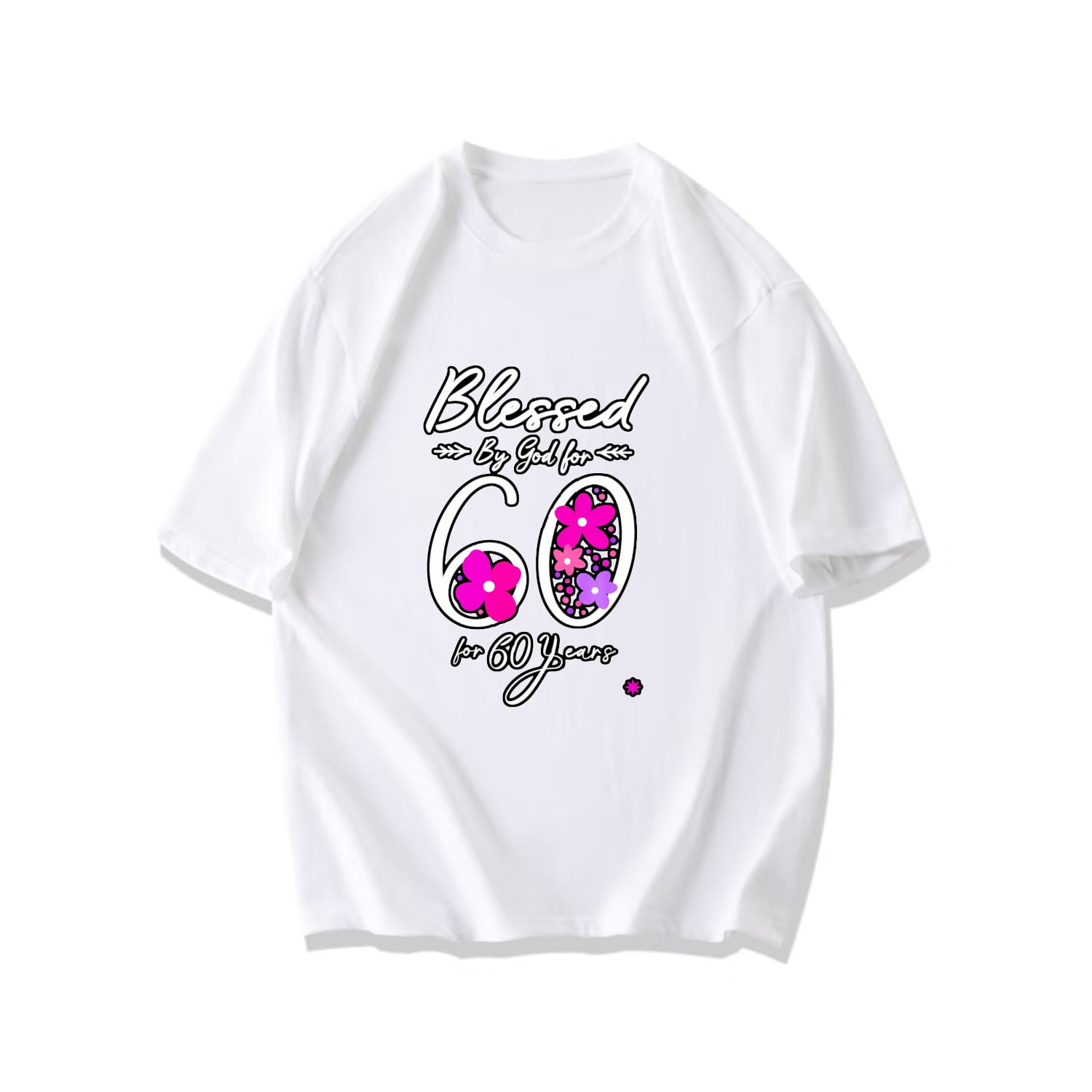 Men's Black T Shirt Blessed By God For 60 Years With Floral Design For ...