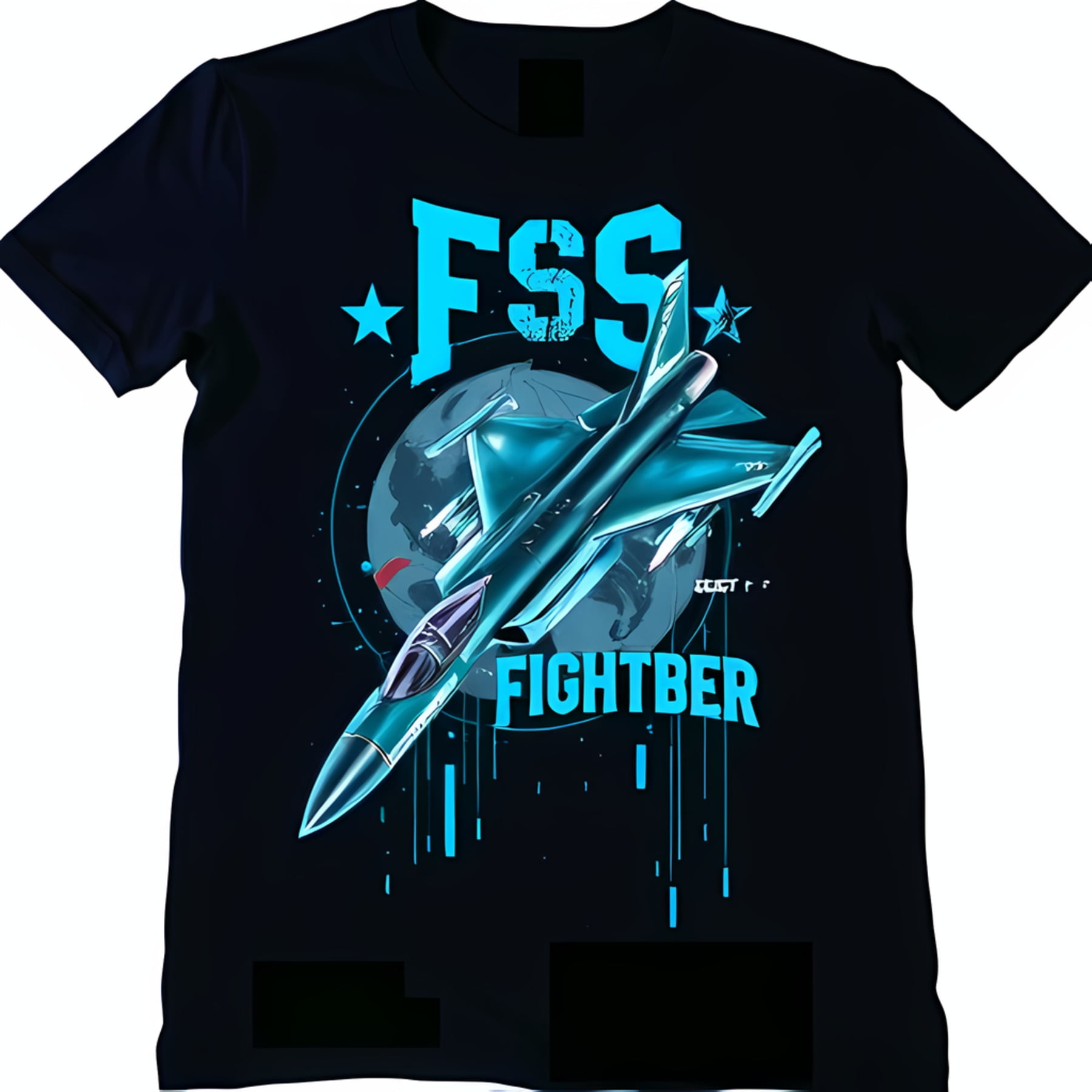 Men's Black T-Shirt with Blue & Green Fighter Jet Graphic 'FSS FIGHTER ...
