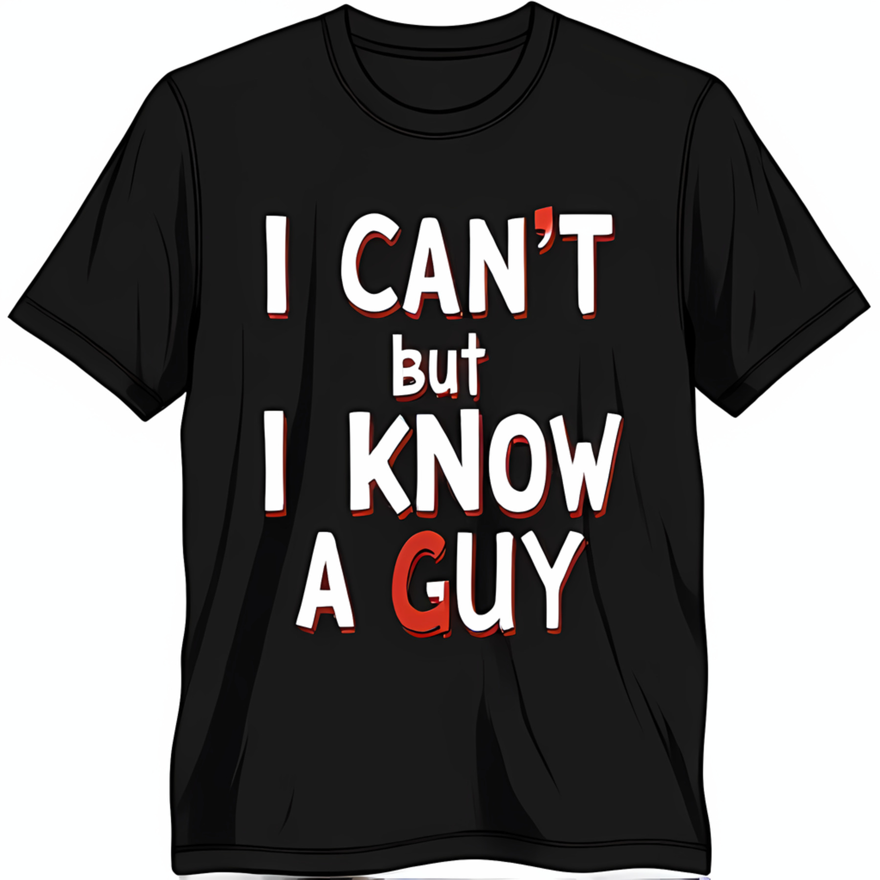 Men's Black T-Shirt with Bold I Can t But I Know a Guy Graphic Classic ...