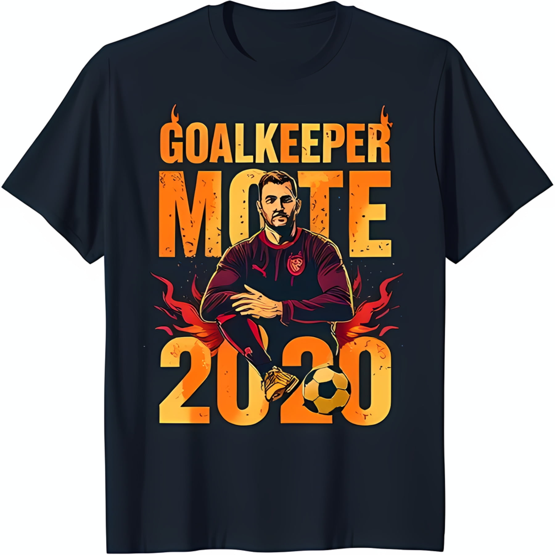 Men s Black T-Shirt with Bold Soccer Player Graphic & GOALKEEPER MOTE ...