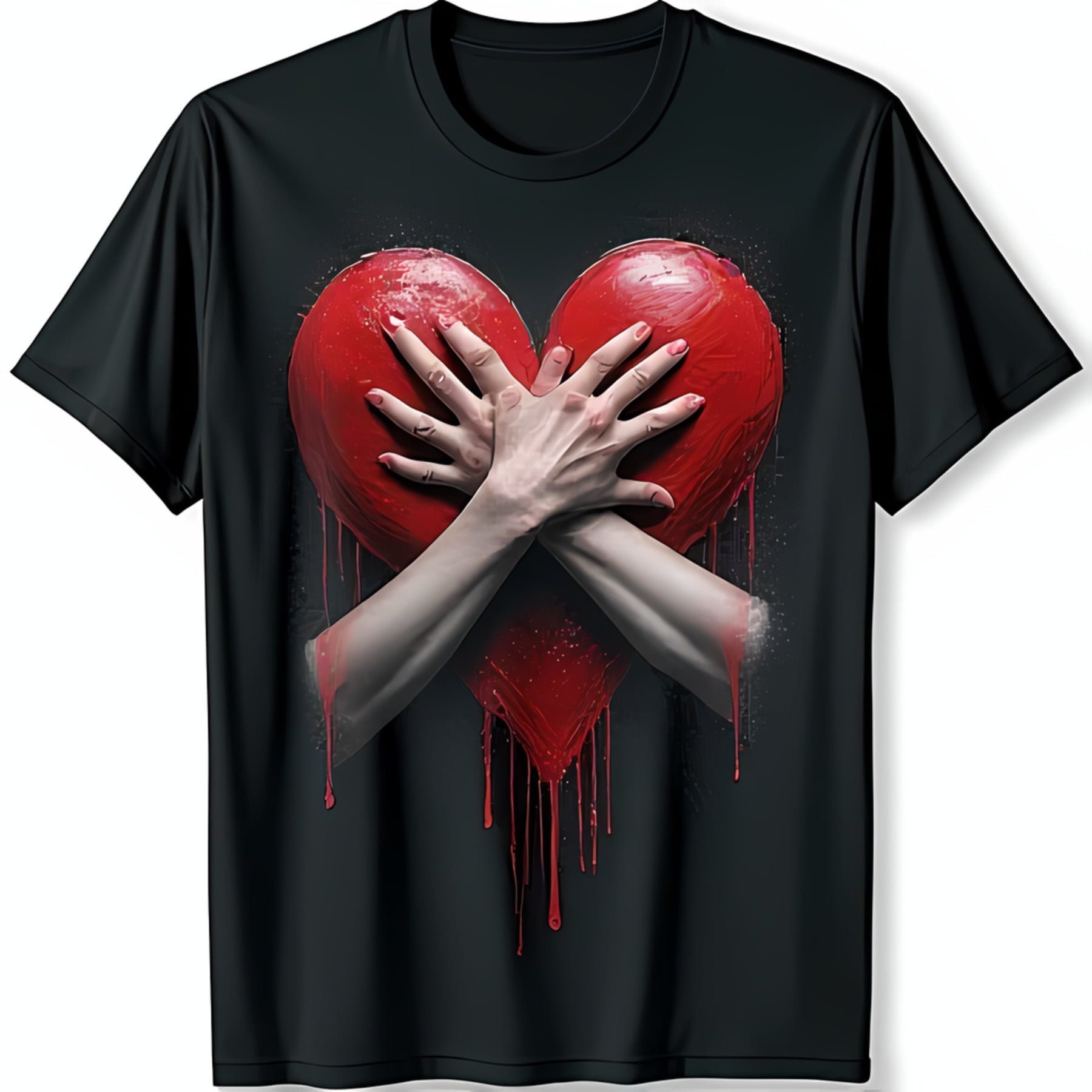 Men s Black T-Shirt with Crimson Heart & Dripping Blood Graphic ...