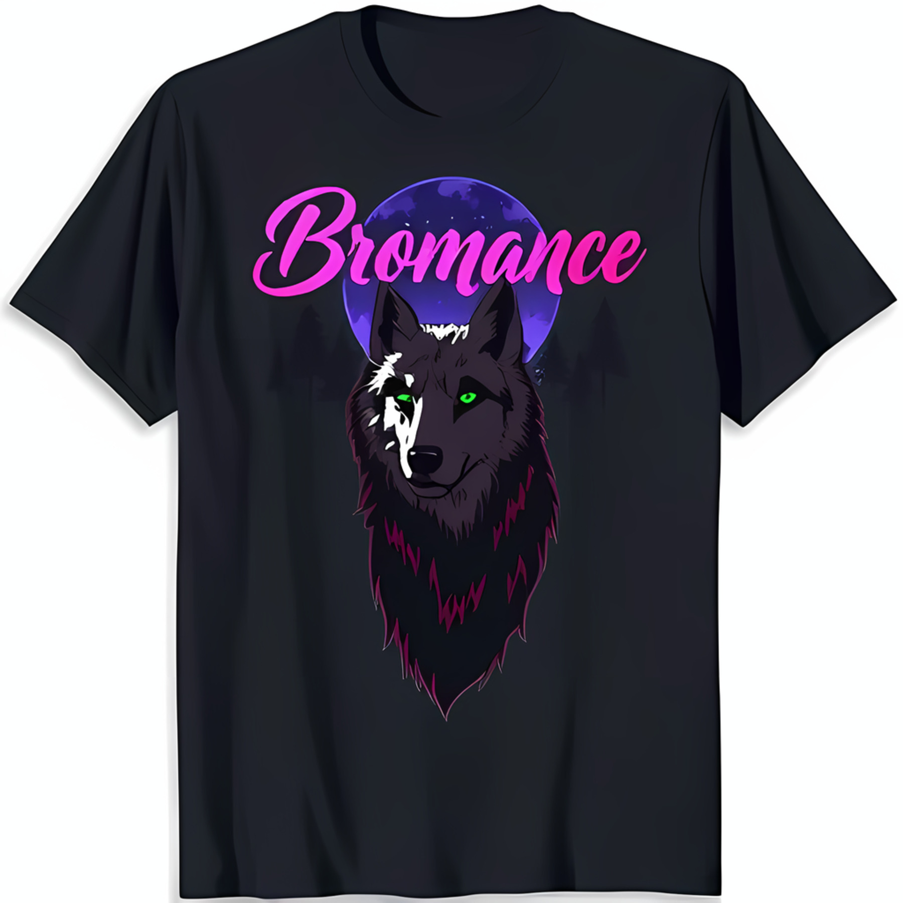 Men's Black T-Shirt with Dark Gray Design and Moon 'Bromance' Graphic ...