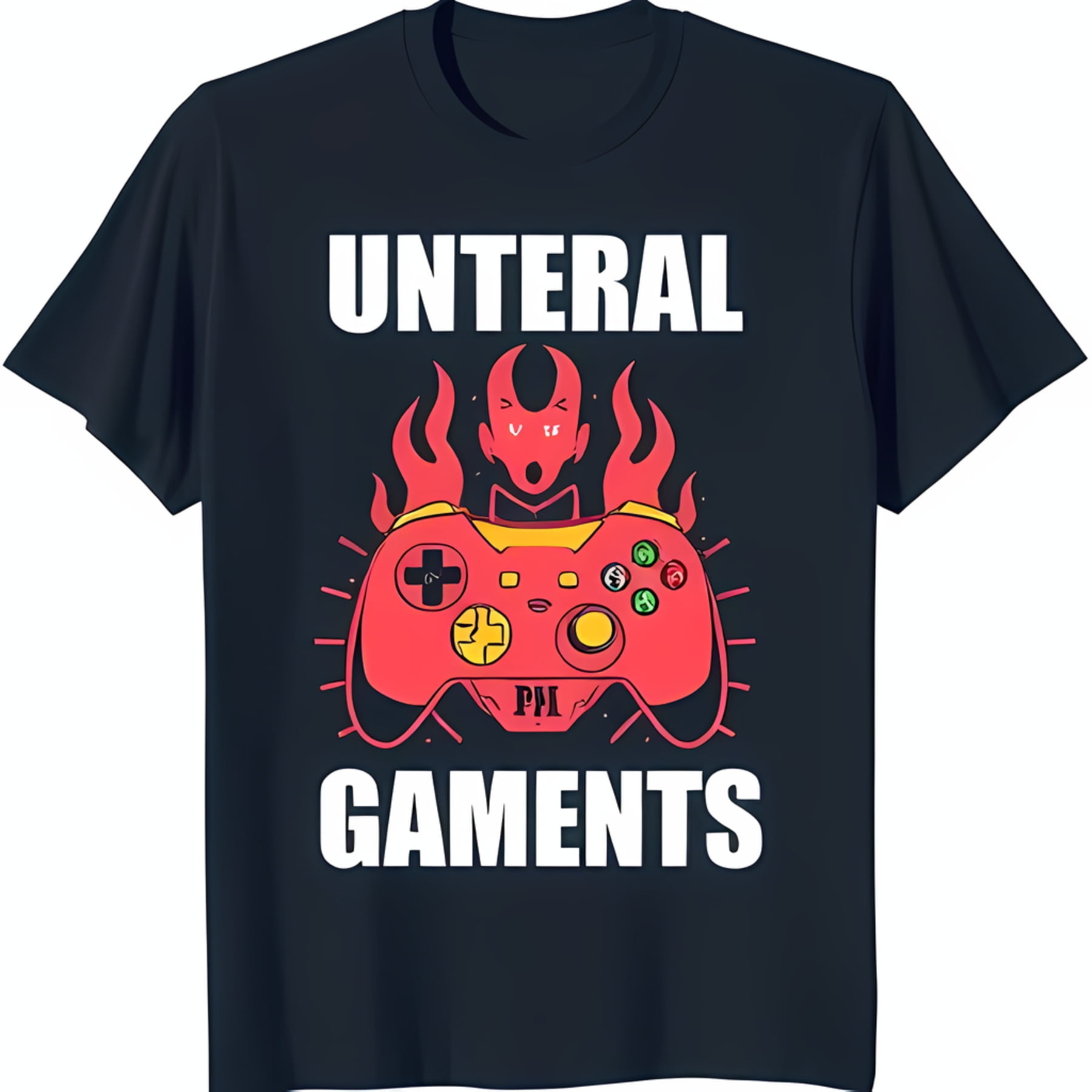 Men s Black T-Shirt with Fiery Red Game Controller Head Design ...