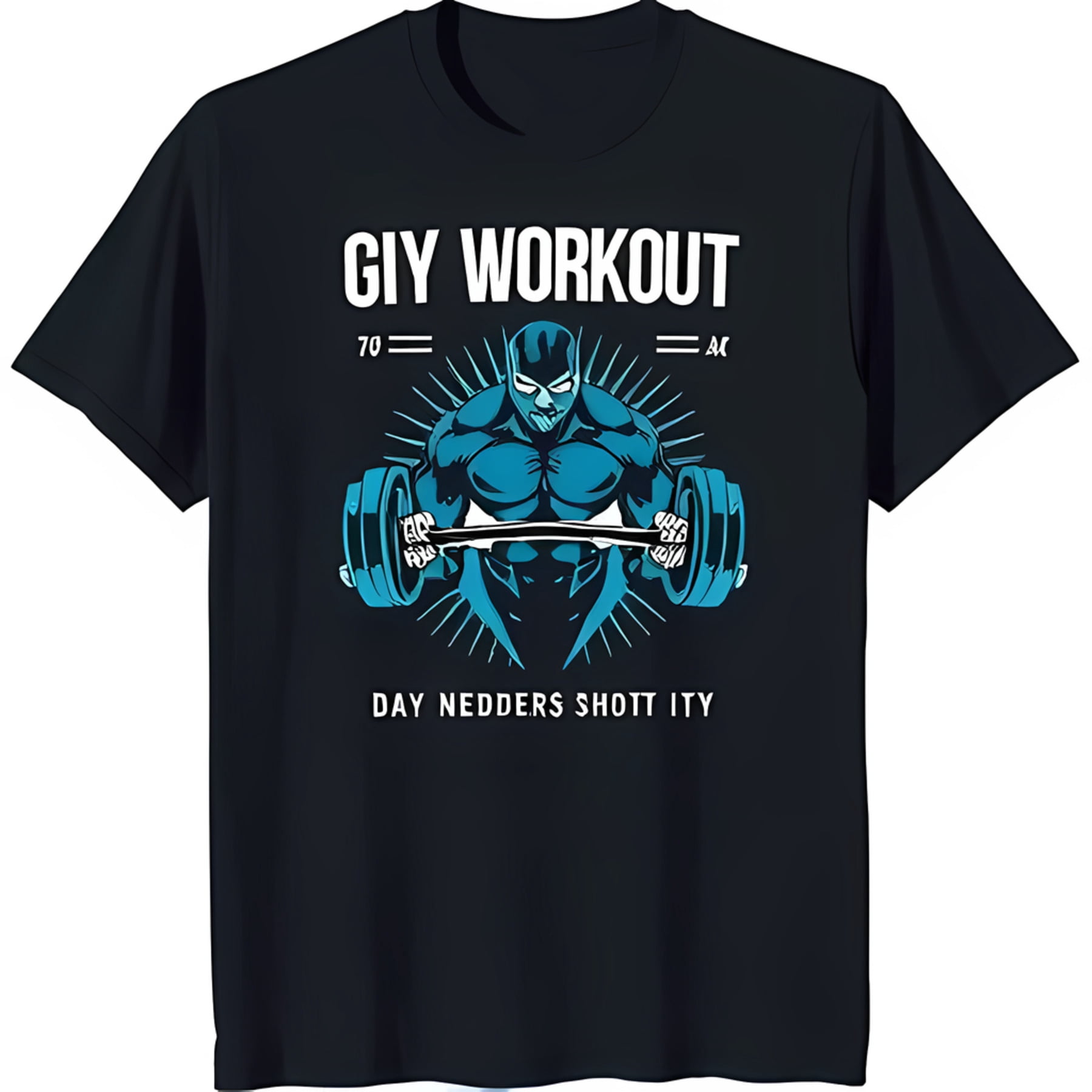 Men's Black T-Shirt with Muscular Weightlifter Graphic 'GIV WORKOUT ...