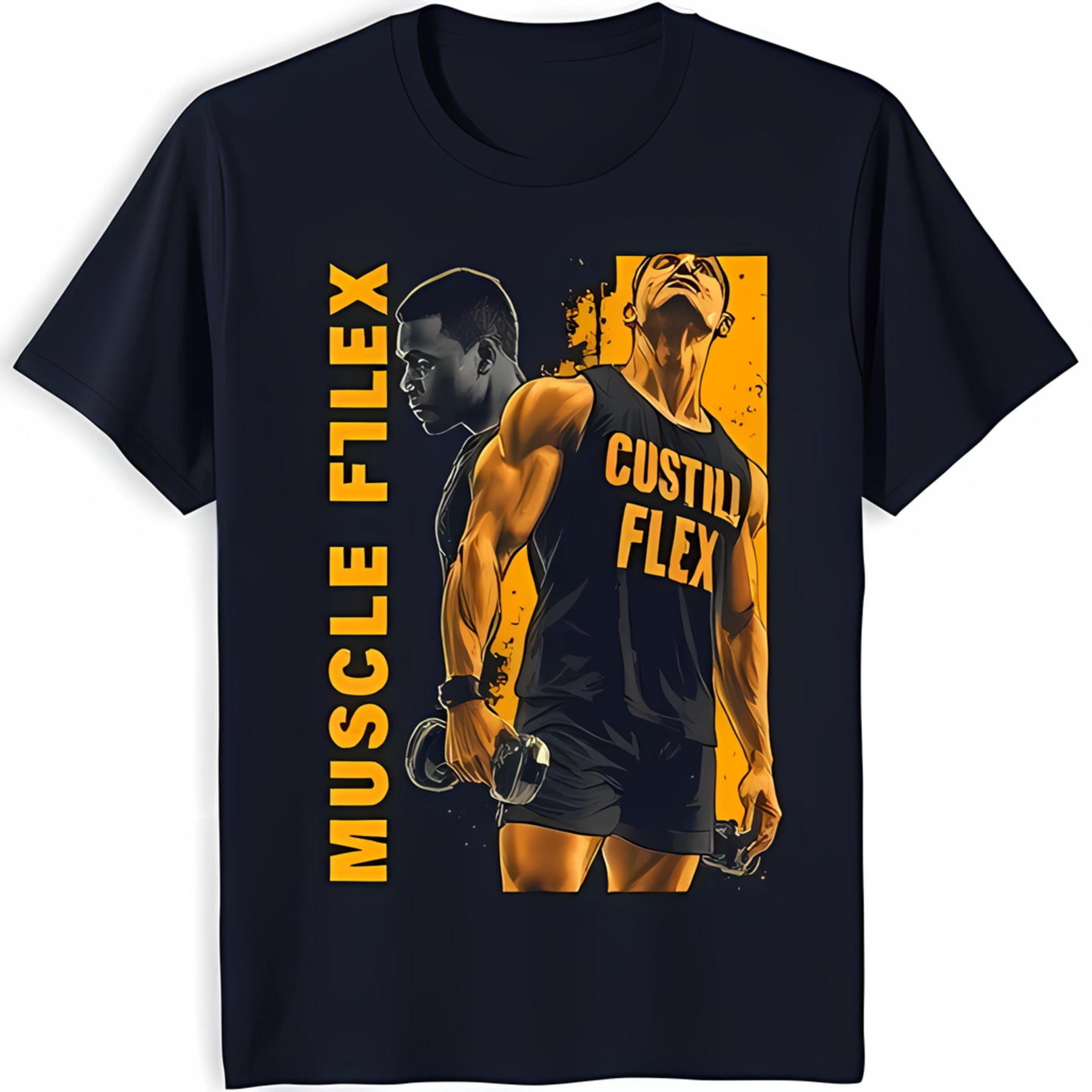 Men's Black T-Shirt with Muscular Weightlifting Graphic 'Muscle Flex ...