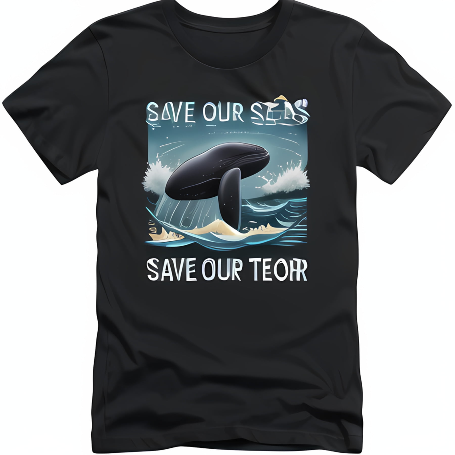 Men's Black T-Shirt with 'Oxy Pollen' Orca Whale Tail Design Timidly ...