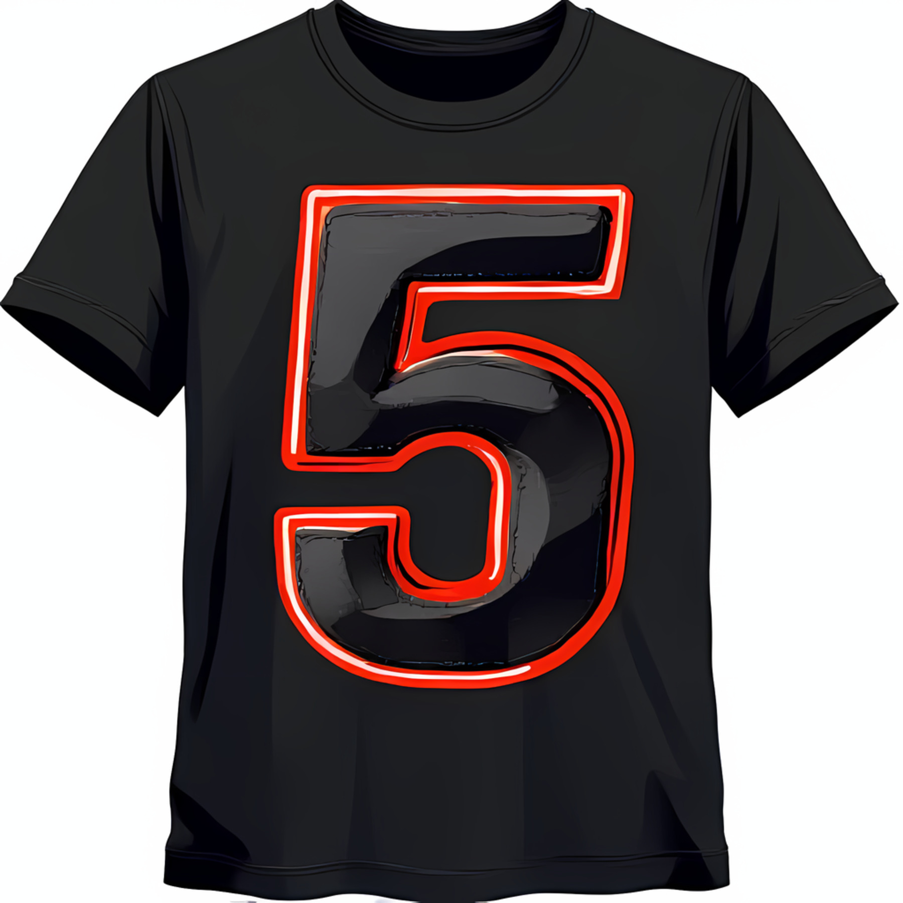 Men's Black T-Shirt with Red Outlined Number 5 Casual Sporty Style ...