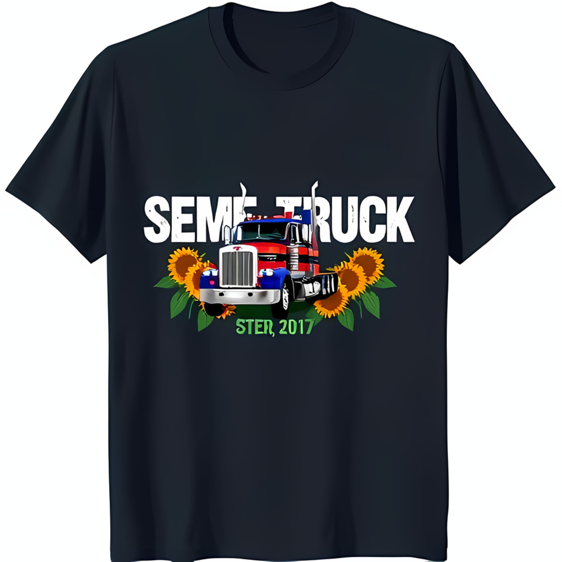 Men's Black T-Shirt with Red White and Blue Truck & Sunflower Design ...