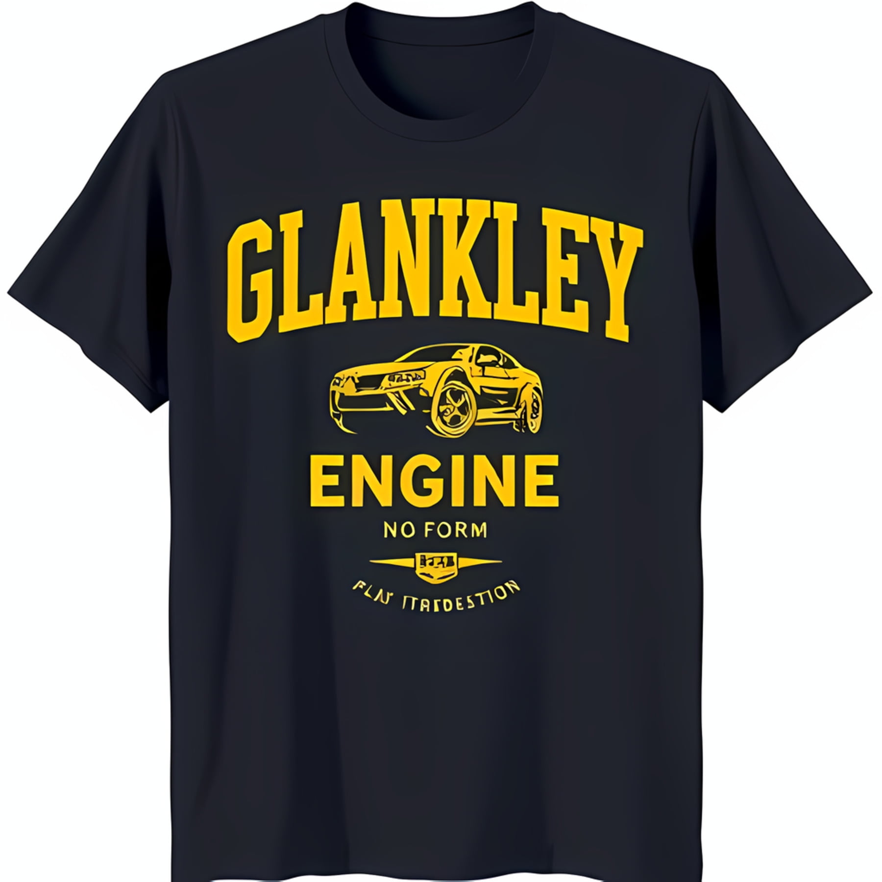 Men's Black T-Shirt with Yellow 'GLANKLEY ENGINE NO FORM' Graphic & Car ...