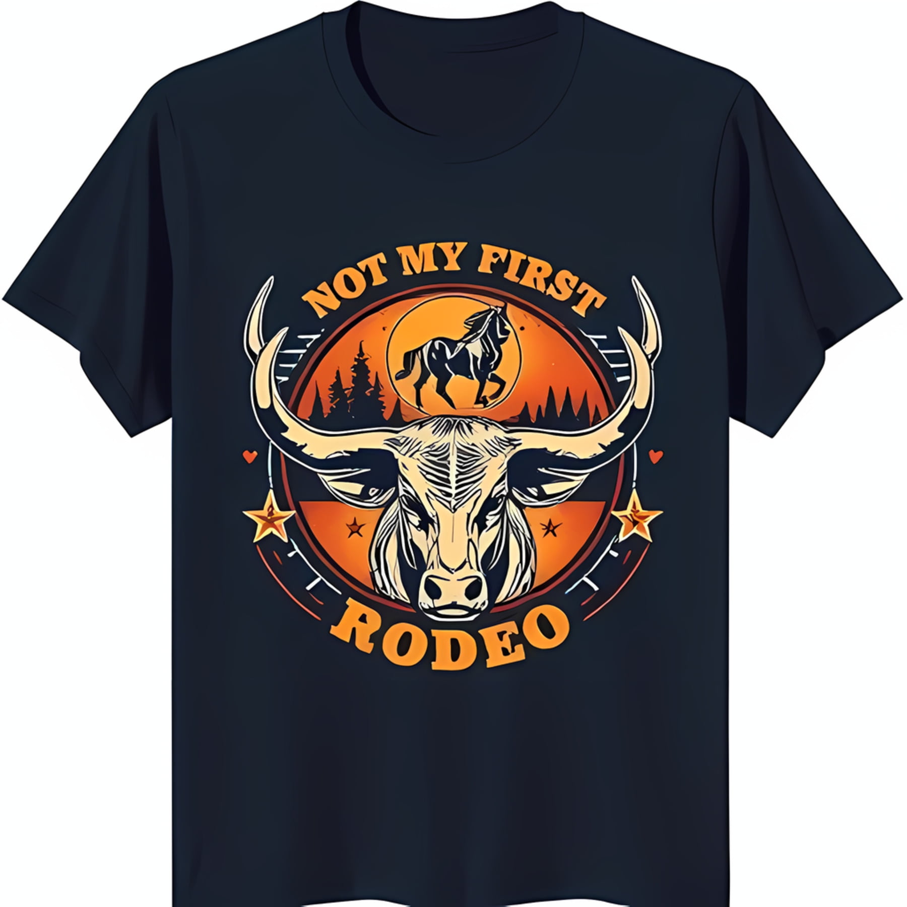 Men's Black T-Shirt with 's Head Design & 'Not My First Rodeo' Text ...