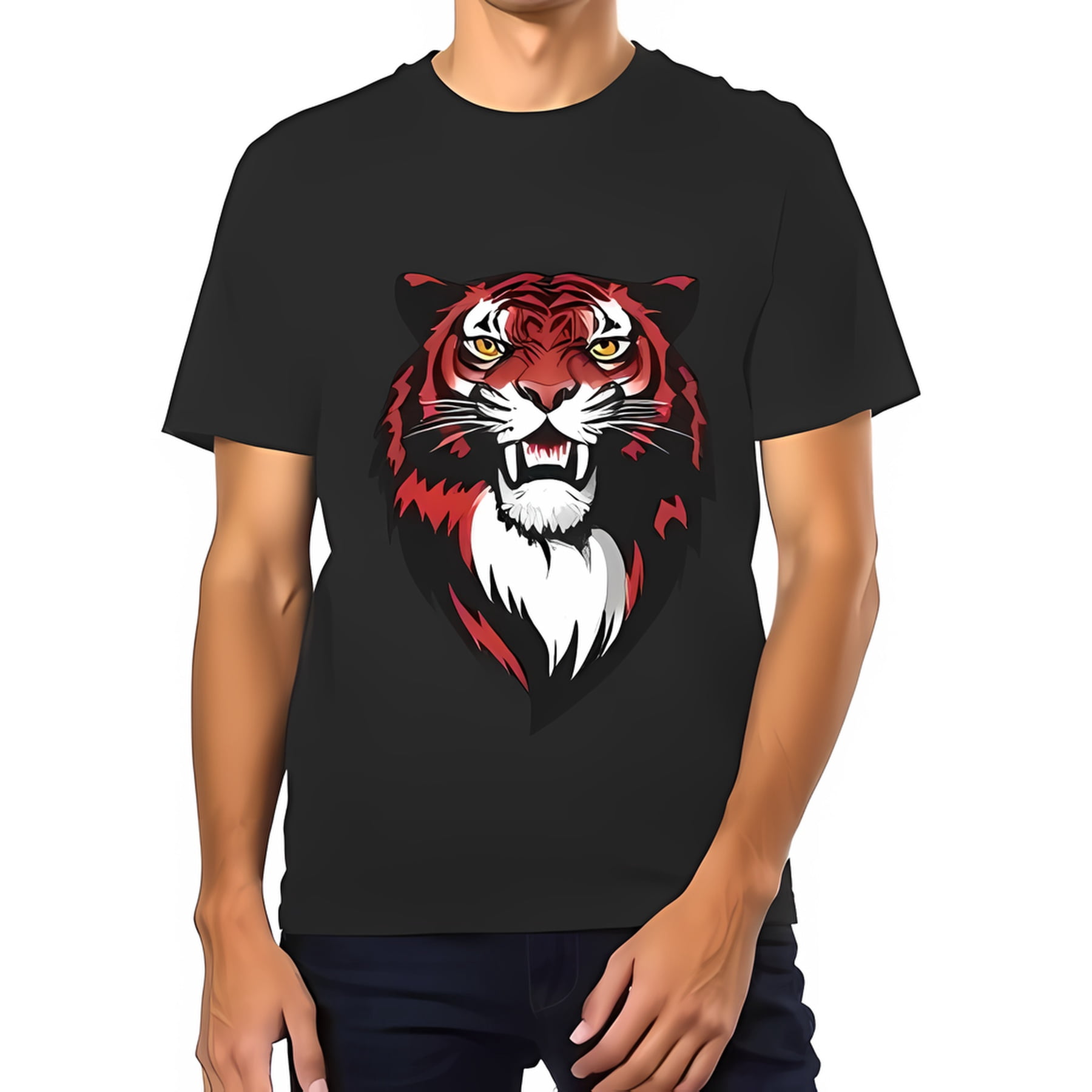 Men's Black Tiger Graphic T-Shirt - Bold Colorful Tiger Head Design ...