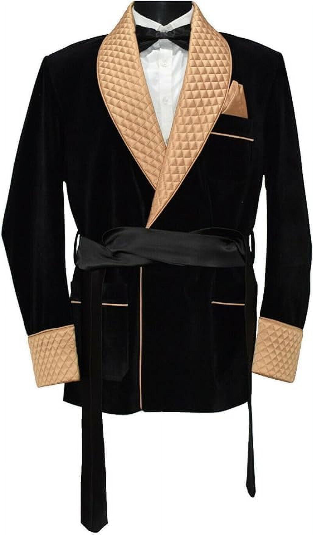 Men's Black Velvet Smoking Jackets with Golden Quilted Smoking Robes ...