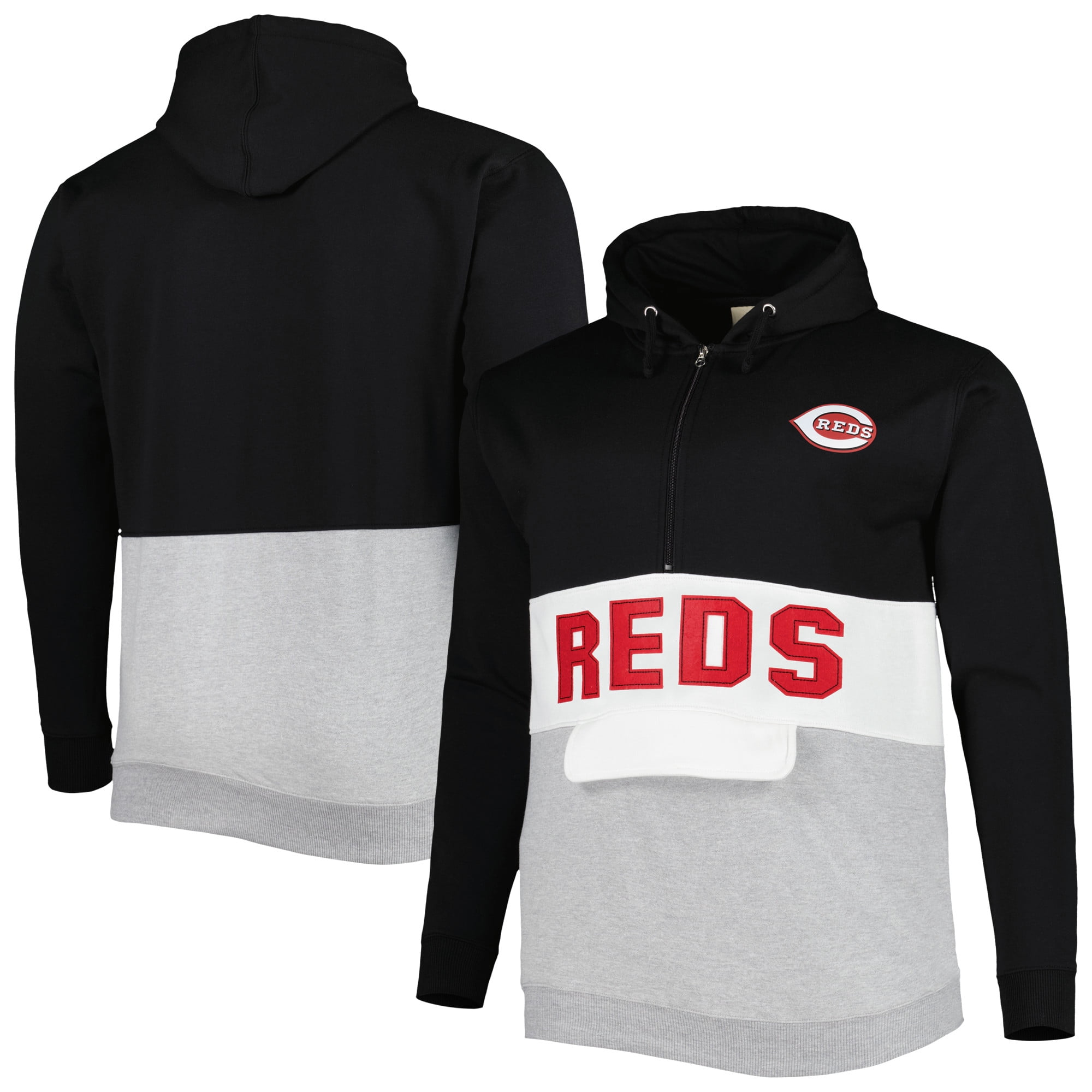 Men's Black/White Cincinnati Reds Big & Tall Fleece Half-Zip Hoodie ...