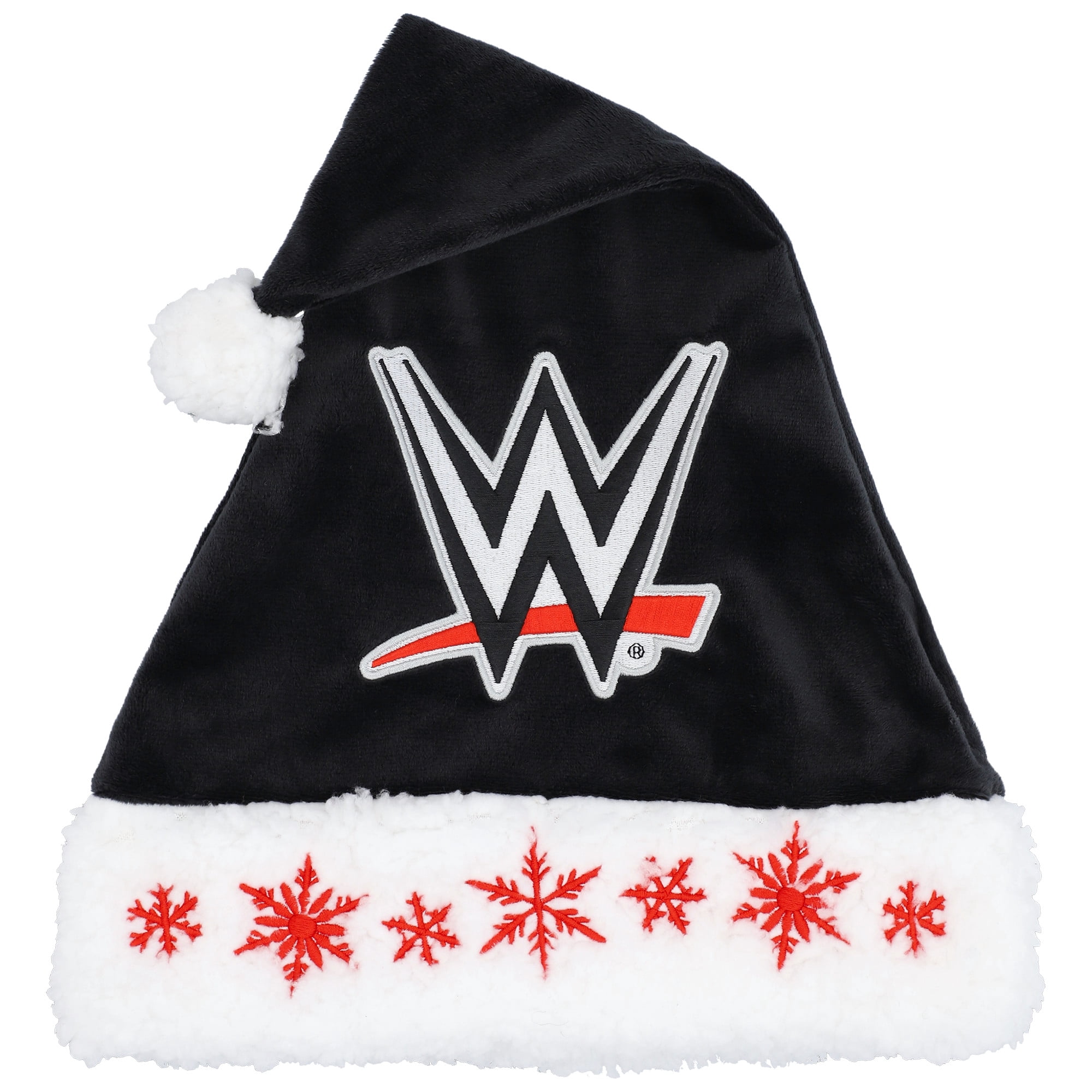 Men's Black/White WWE Logo Sherpa Santa Hat - Walmart.com